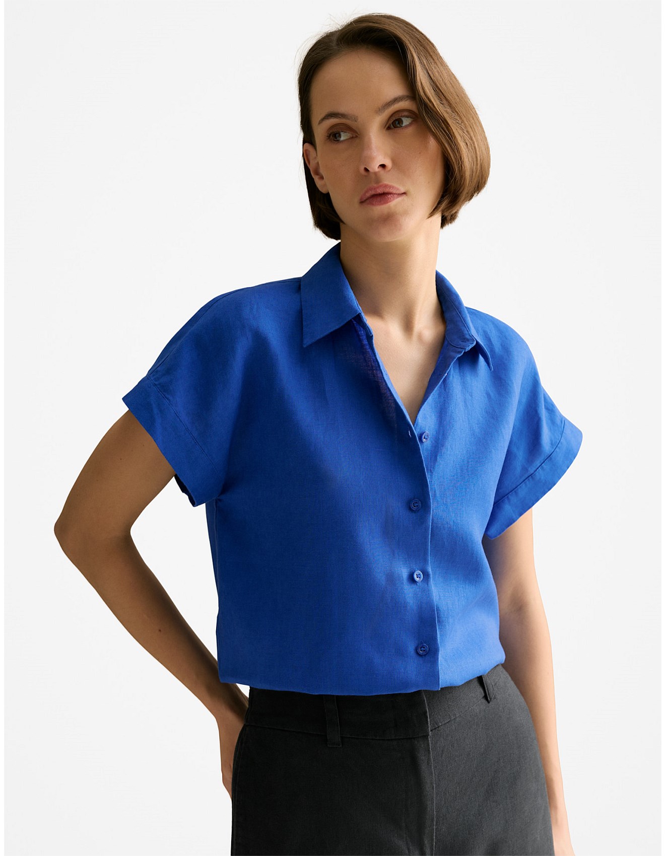 Trenery Linen Relaxed Cap Sleeve Shirt | David Jones