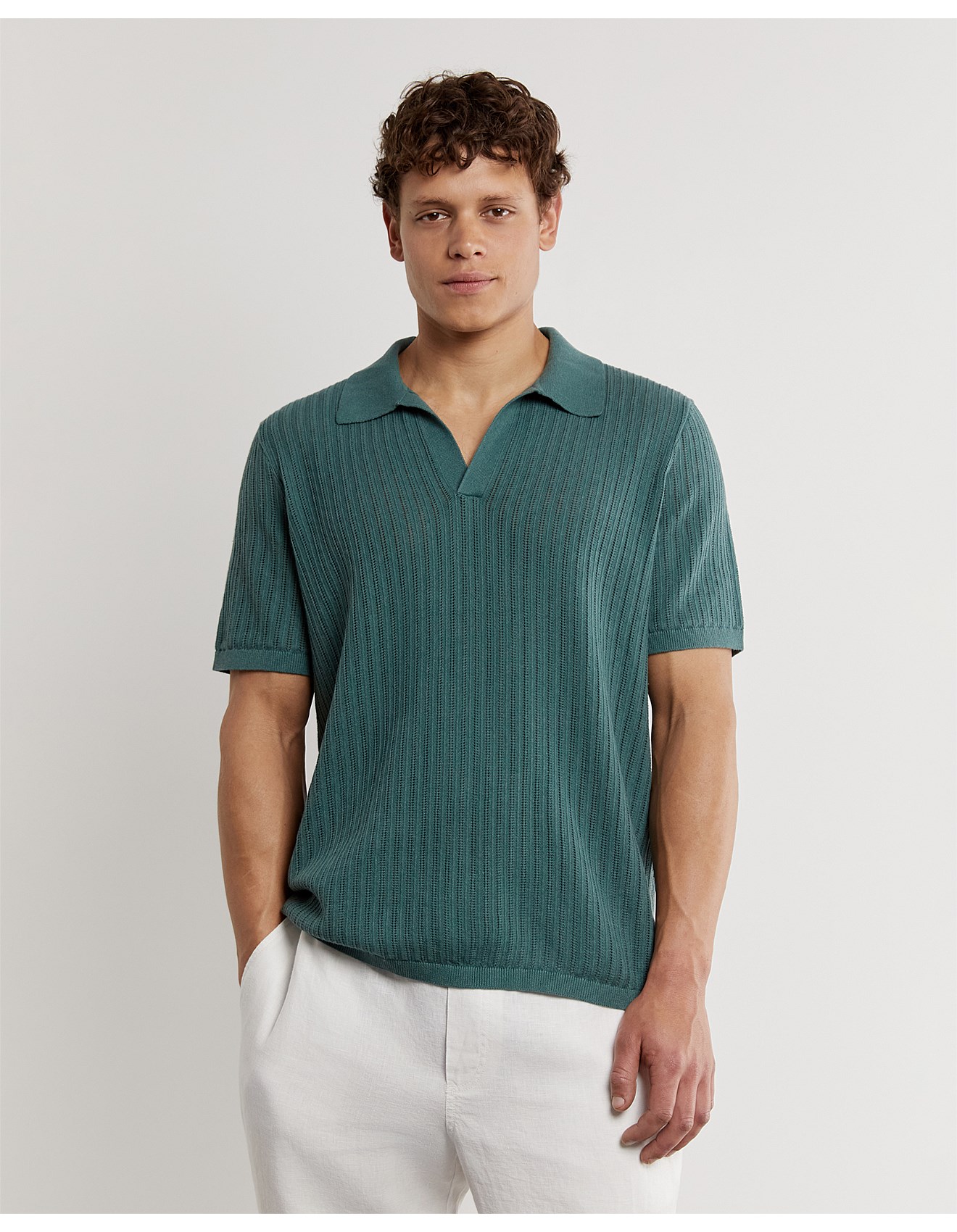 Jag Billy Textured Knit Polo Atlantic | David Jones