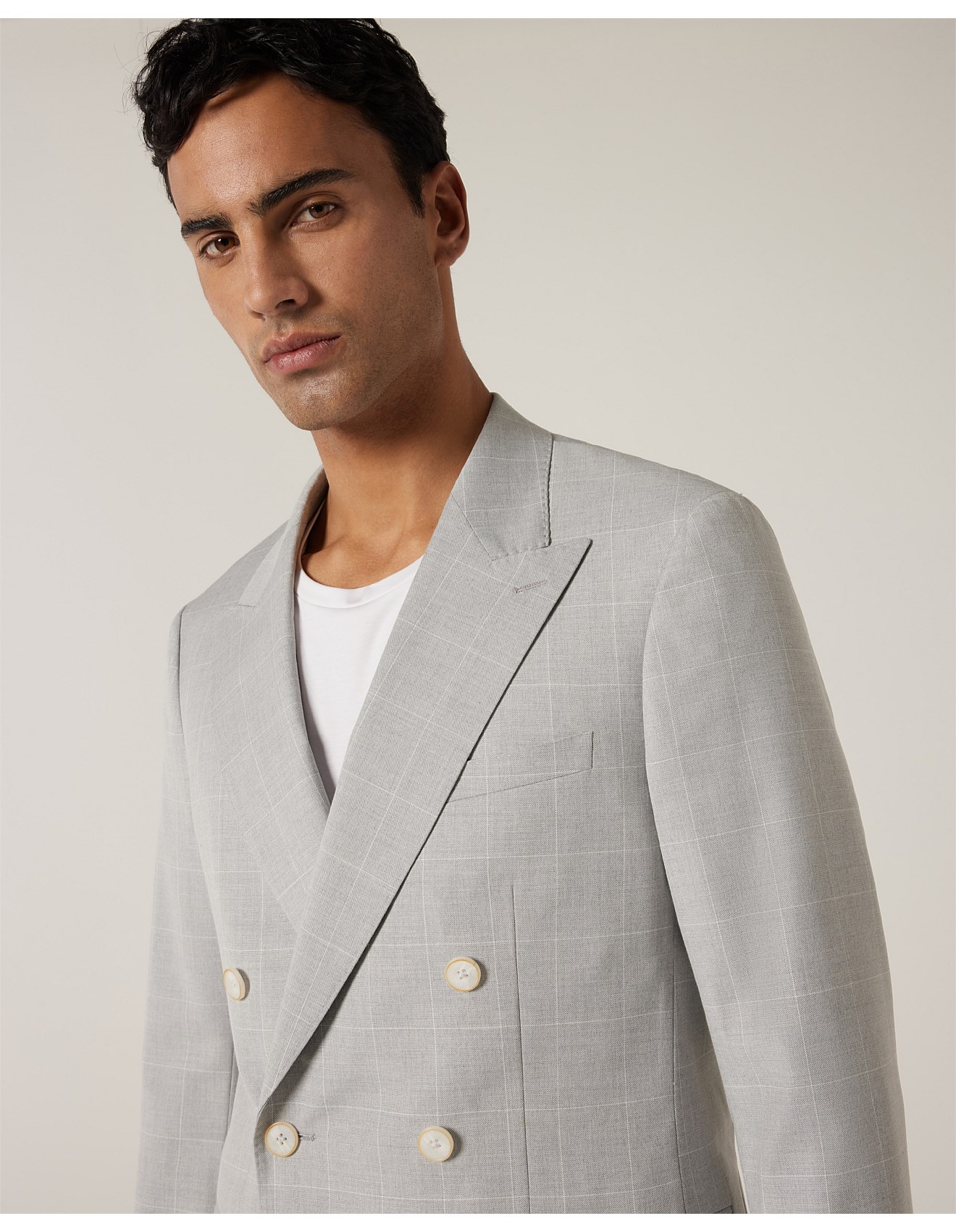 Politix Slim Stretch Windowpane Check Double Breasted Jacket | David Jones