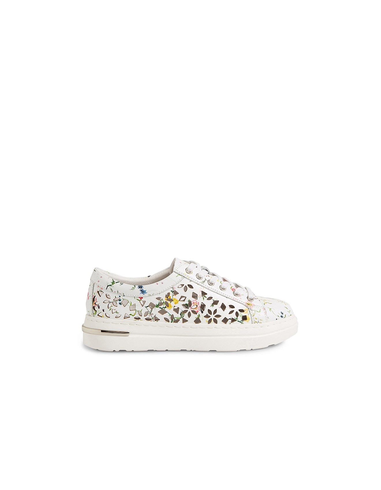 Django & Juliette Wim White Bouquet Leather Sneakers | David Jones