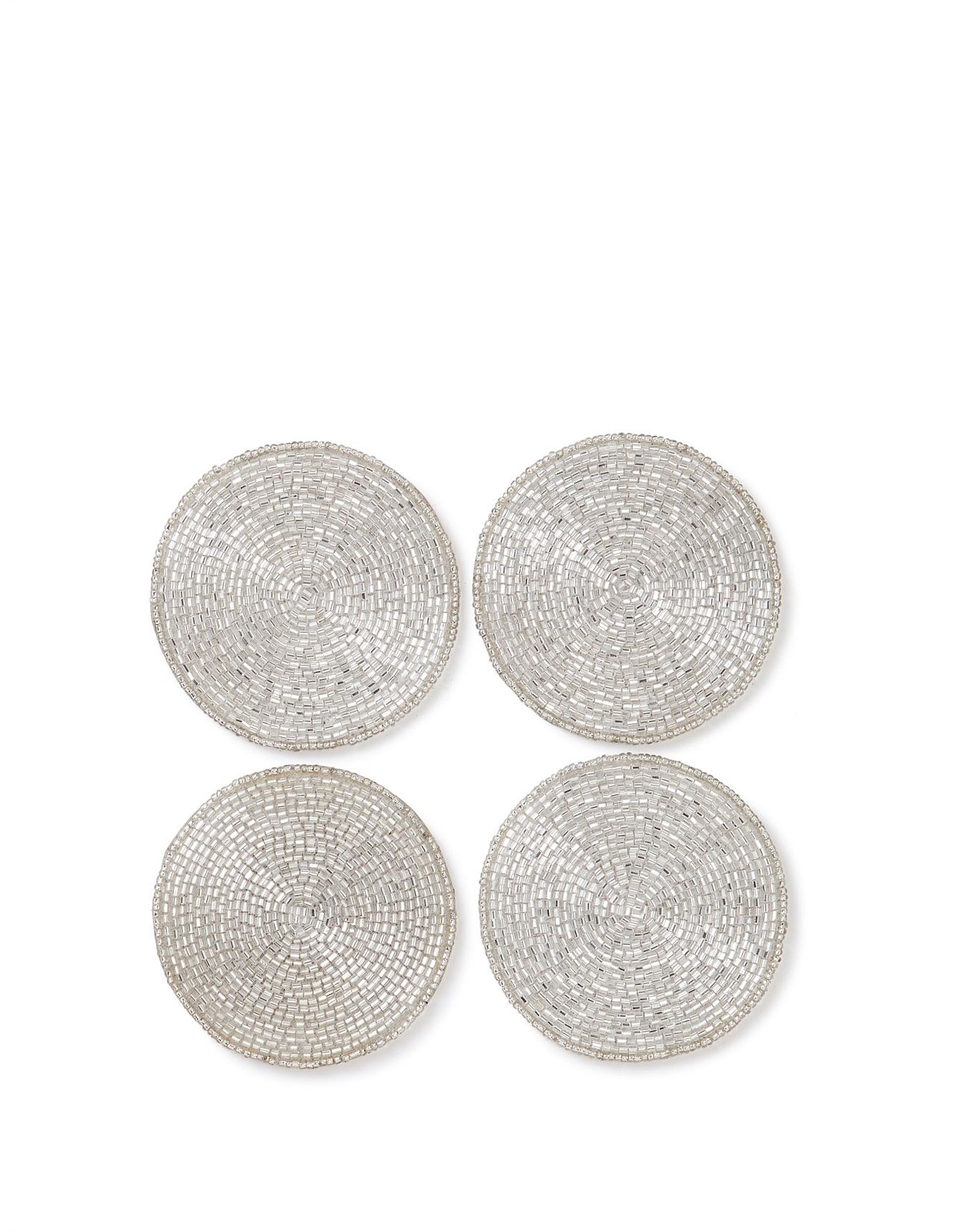 David Jones Silver Hand Embroidered Beaded Coaster Set Of 4 | David Jones