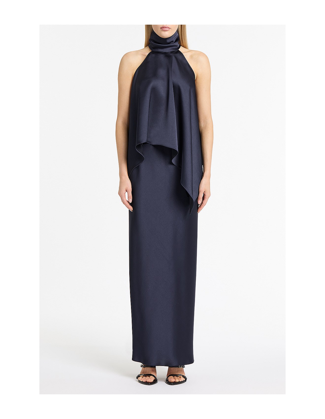 Carla Zampatti Midnight Satin Draped Halter Top | David Jones