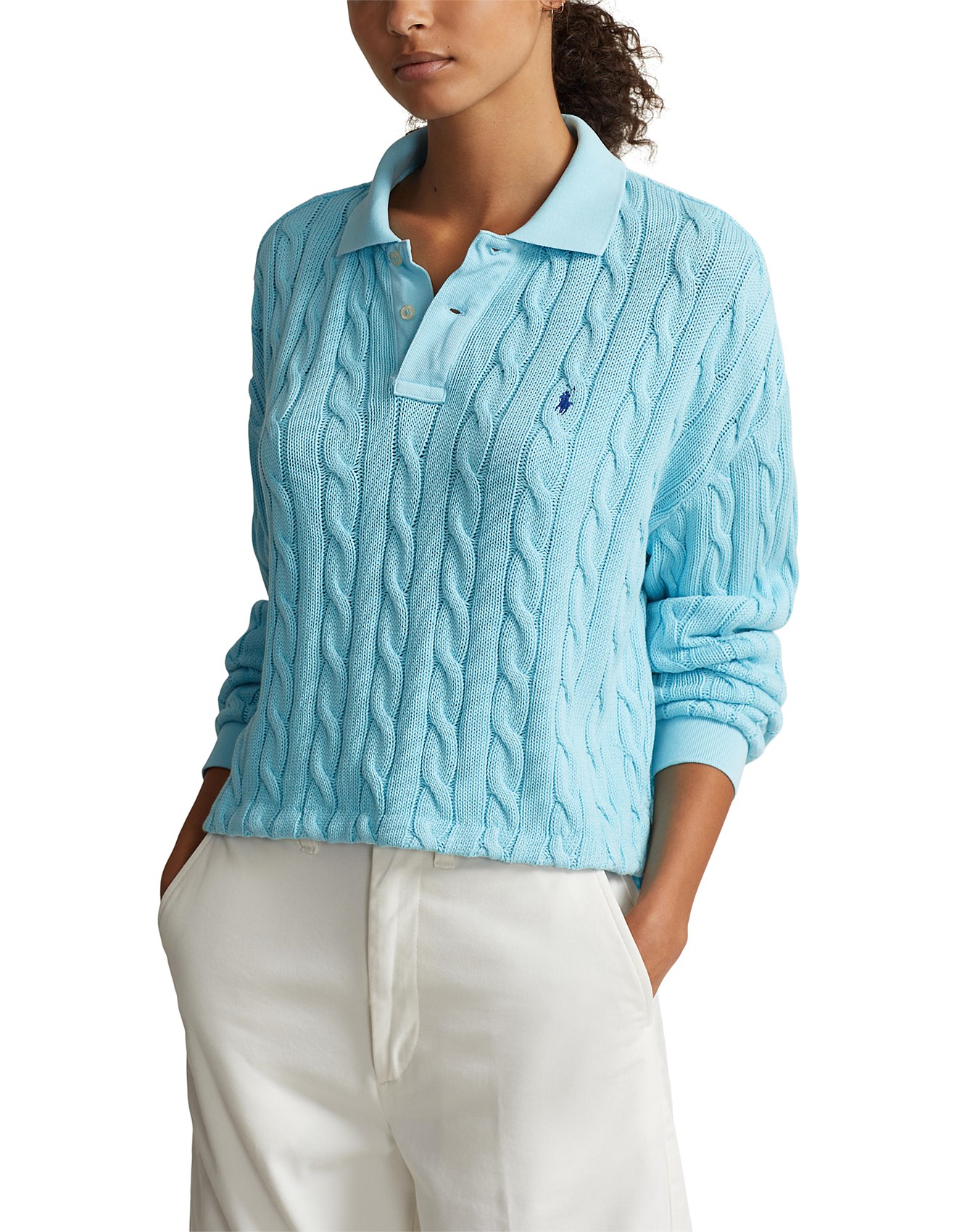 Polo Ralph Lauren Cable Cotton Long-sleeve Polo Shirt | David Jones