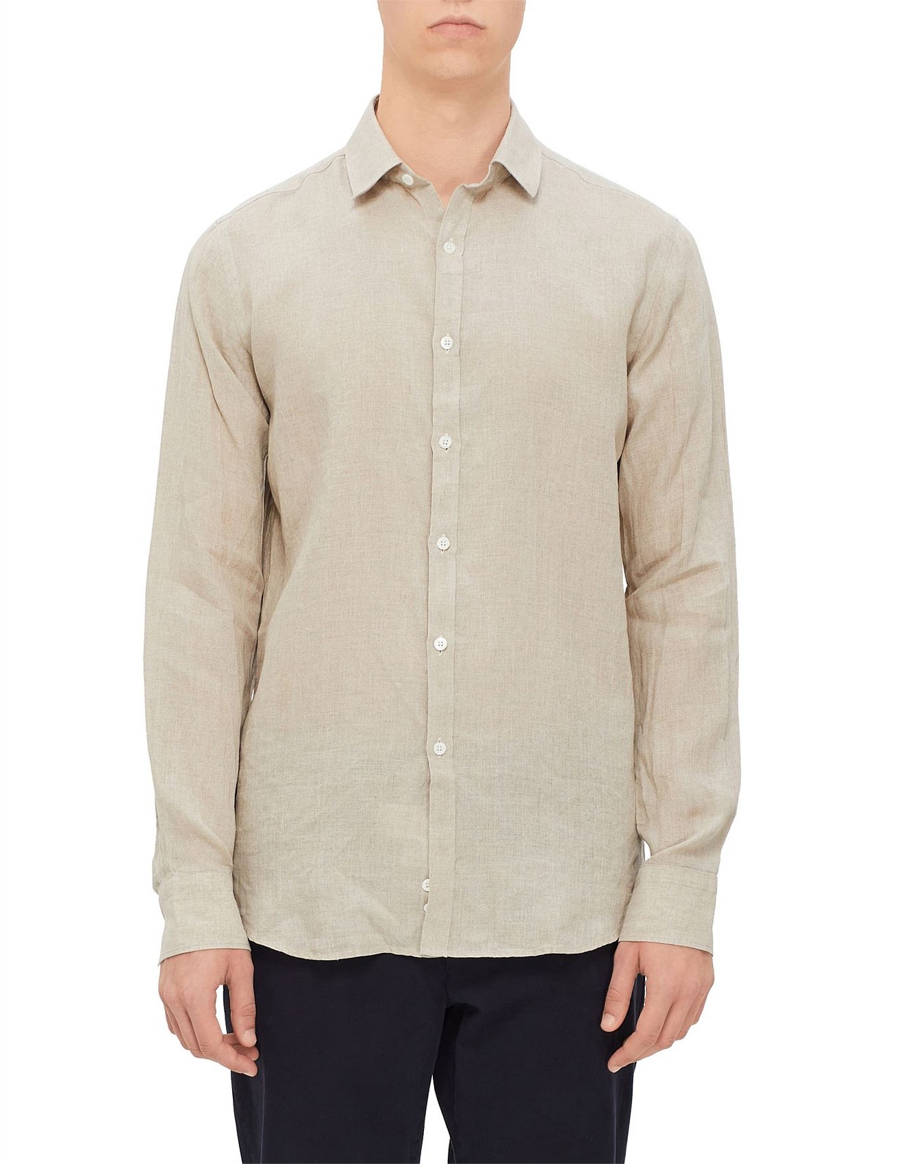 Canali 718 Shirt Garment Dyed Solid Linen | David Jones