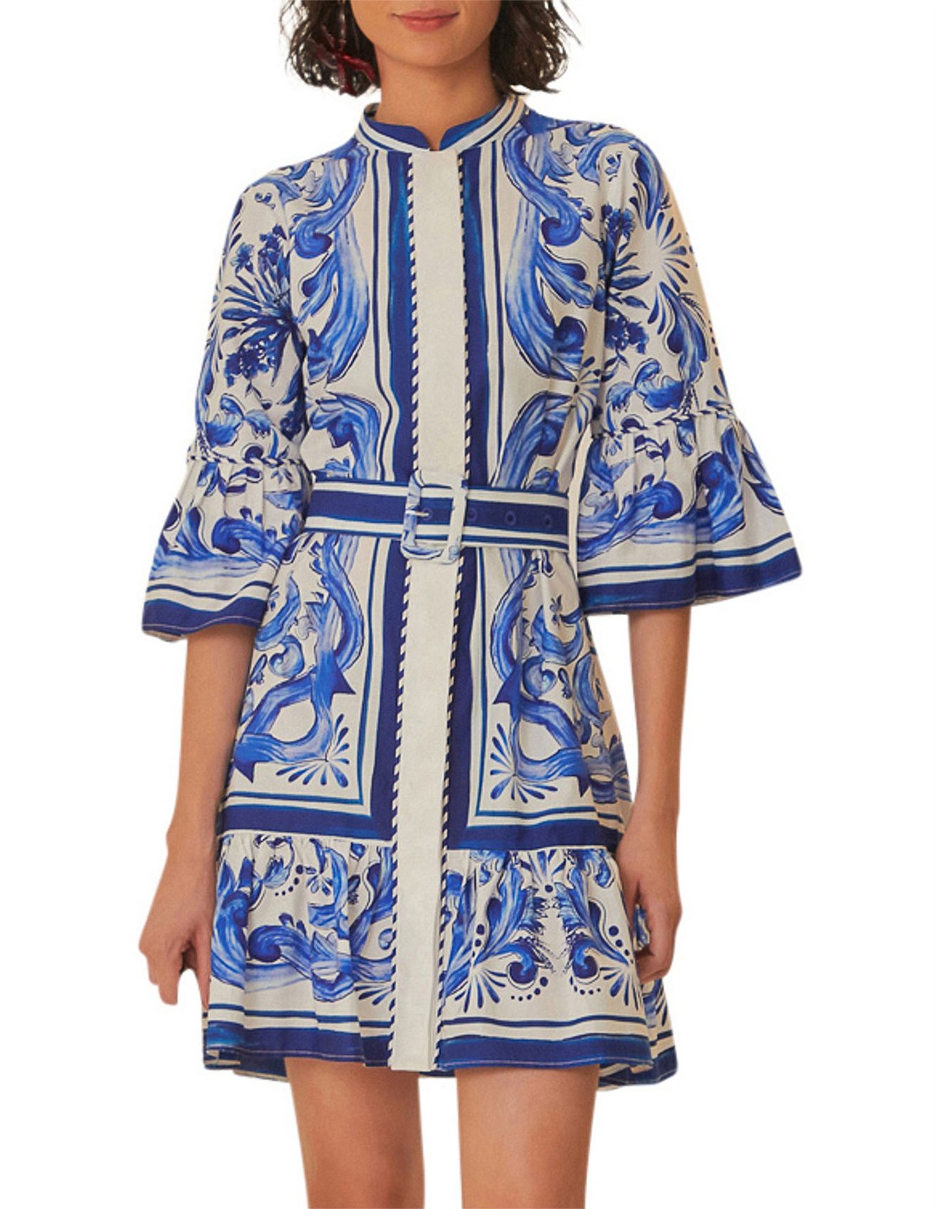 Farm Rio Garden Tiles Off-white Mini Dress | David Jones