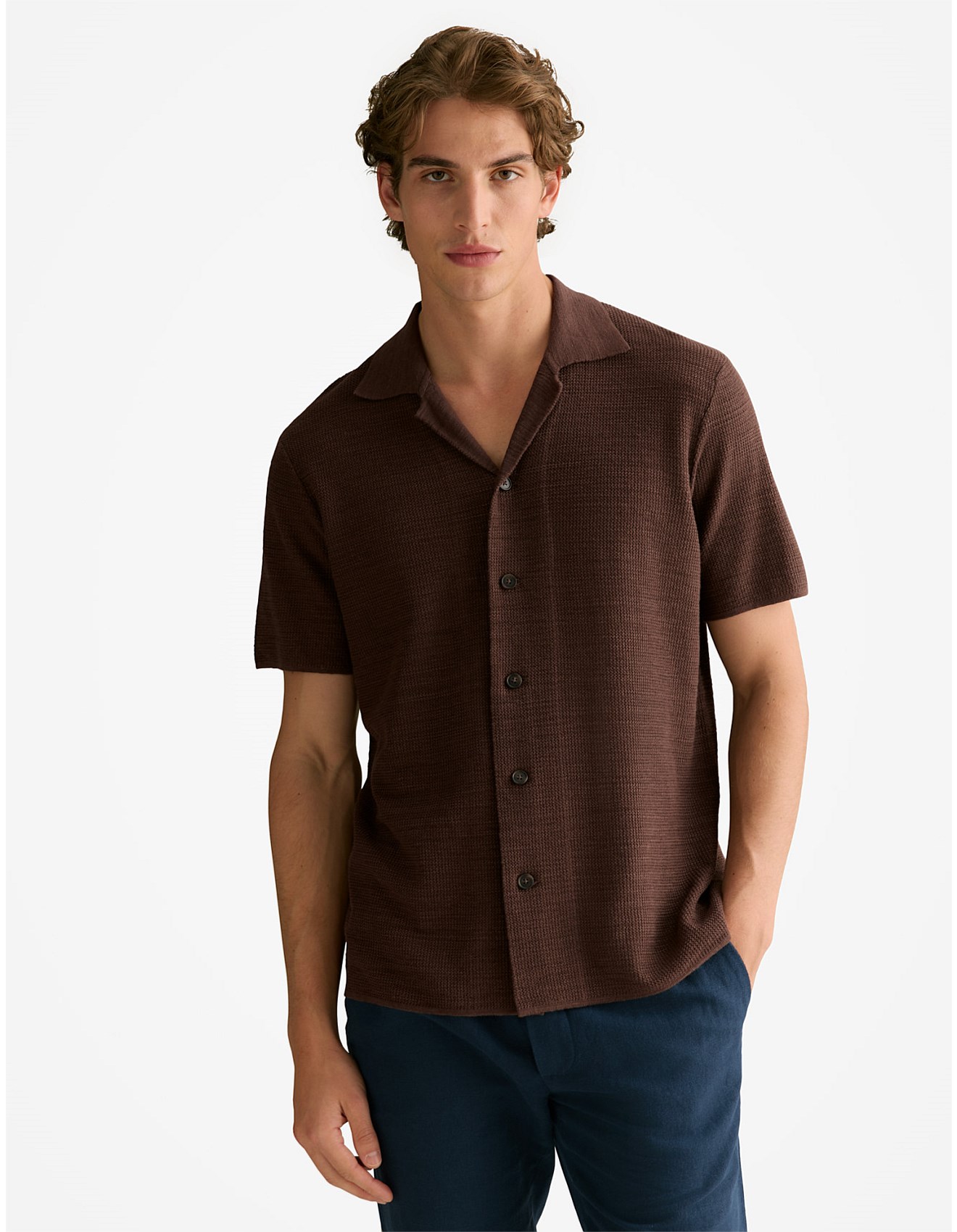Trenery Cotton Linen Textured Knit Shirt | David Jones