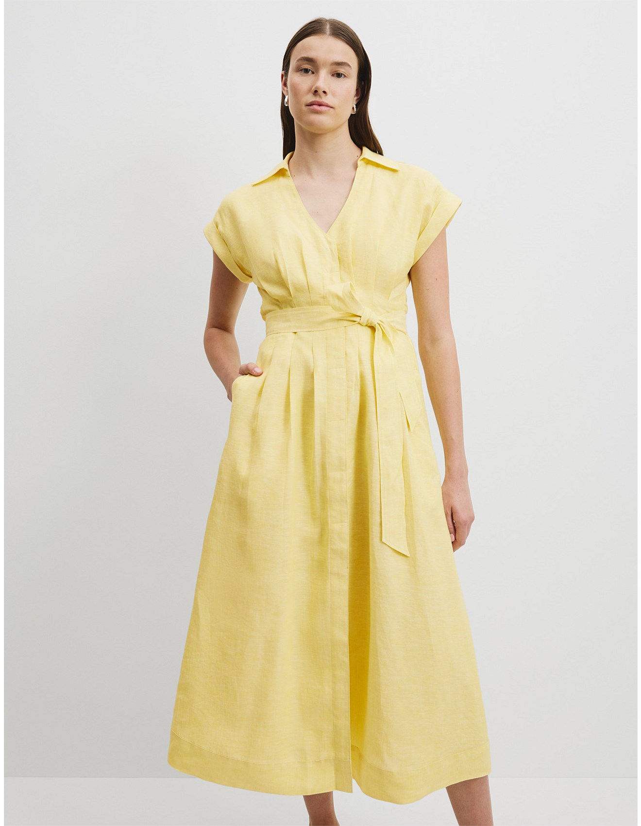 Country Road Organically Grown Linen Tuck Detail Midi Dress | David Jones
