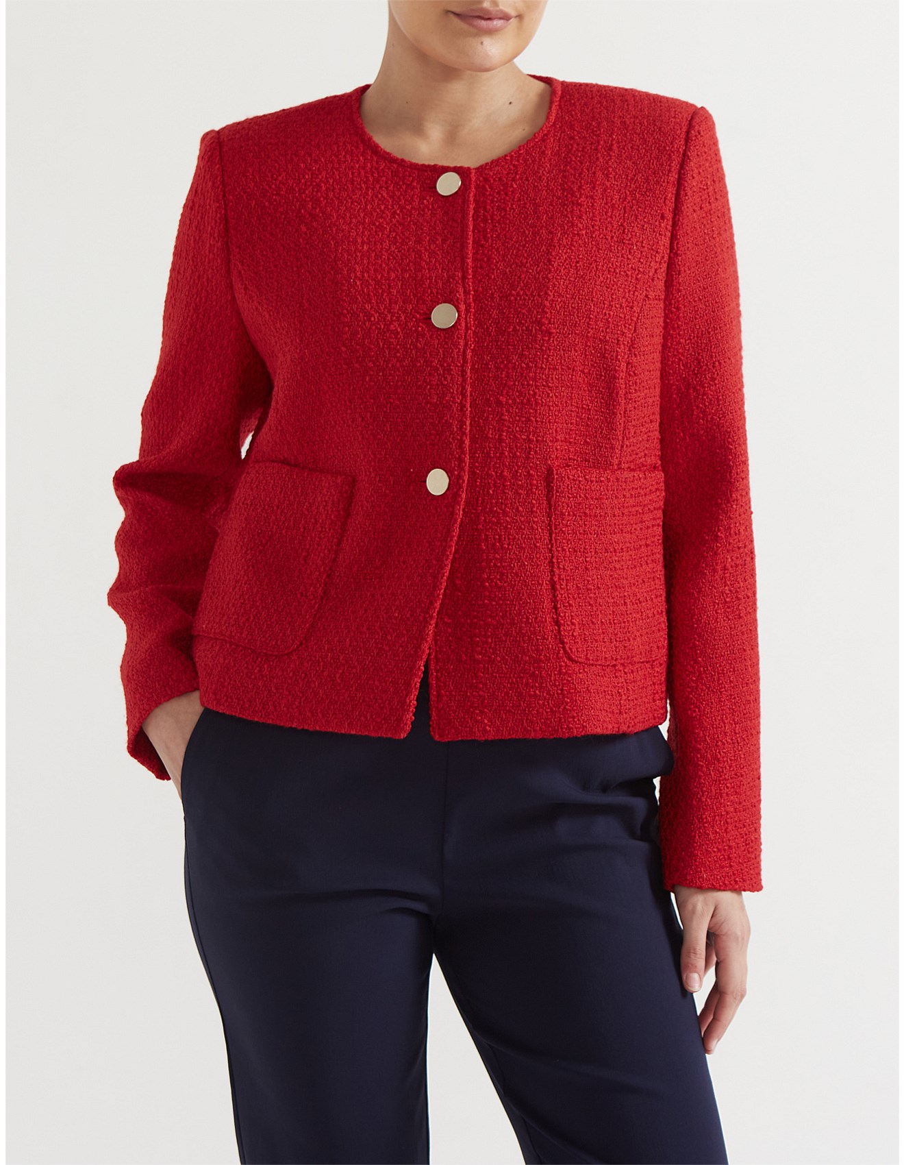 David Jones Tweed Collarless Jacket | David Jones