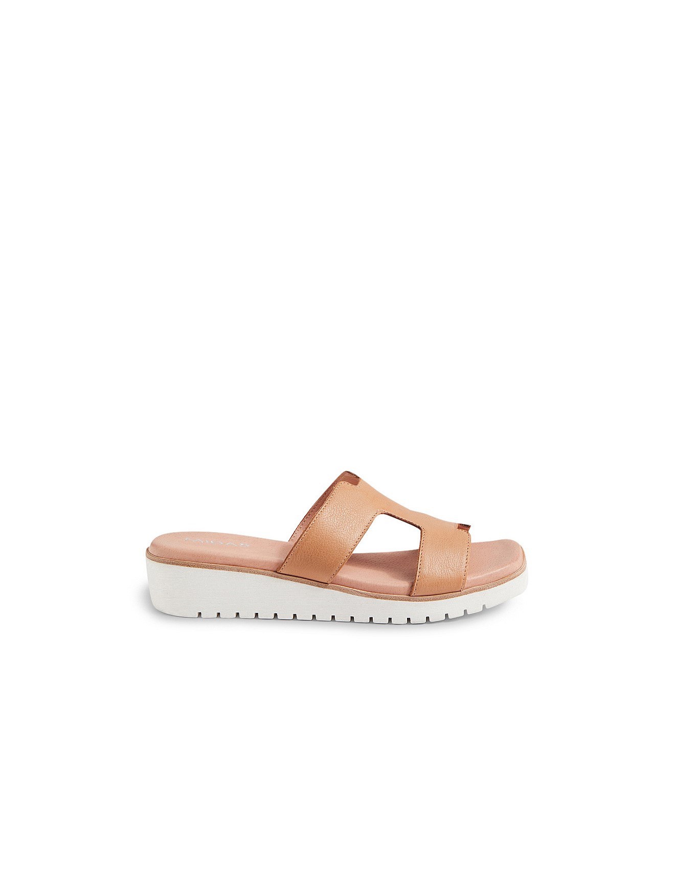 Midas Kenar Dark Tan White Leather Slides | David Jones
