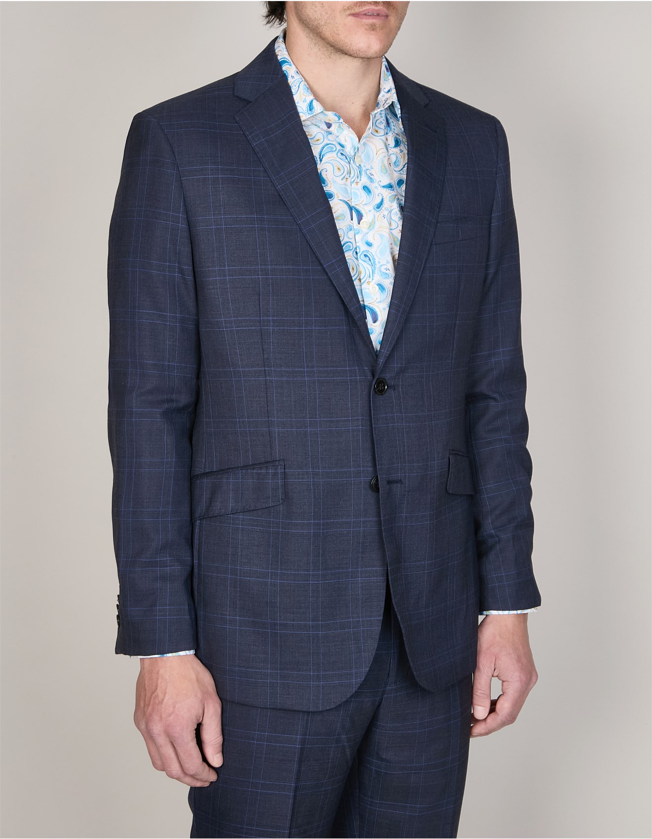 Simon Carter Grant Subtle Check Super Suit Jacket Char Blue | David Jones