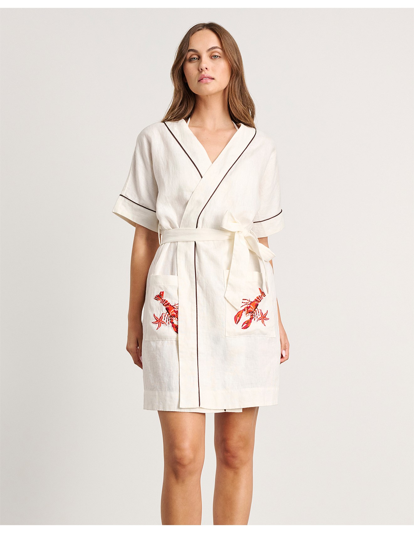 Jag Embroidered Linen Lobster Robe | David Jones