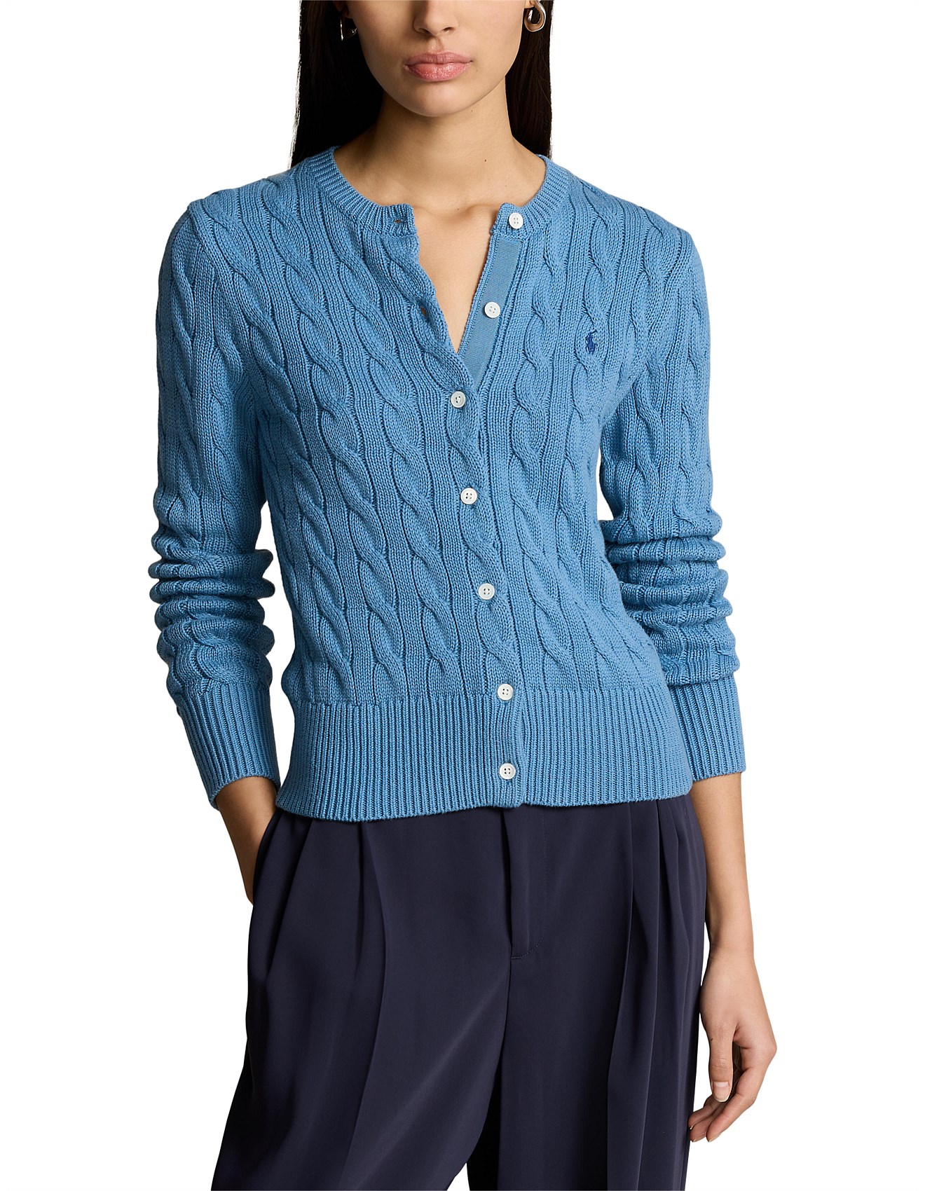 Polo Ralph Lauren Cable-knit Cotton Crewneck Cardigan | David Jones