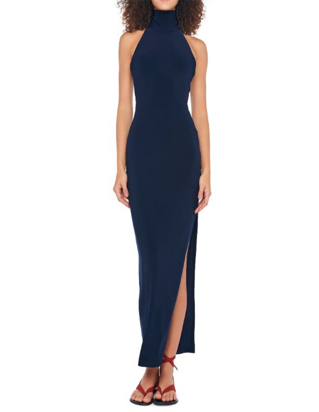 Norma Kamali Halter Turtle Side Slit Gown | David Jones