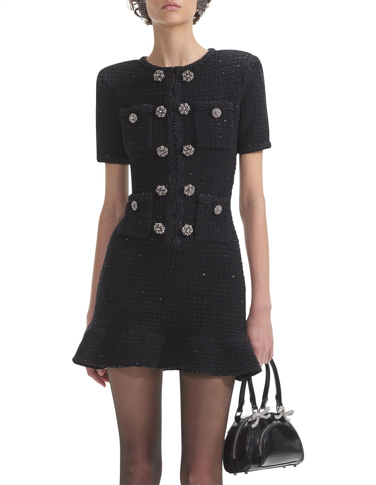 Self-portrait Black Buttoned Knit Mini Dress | David Jones