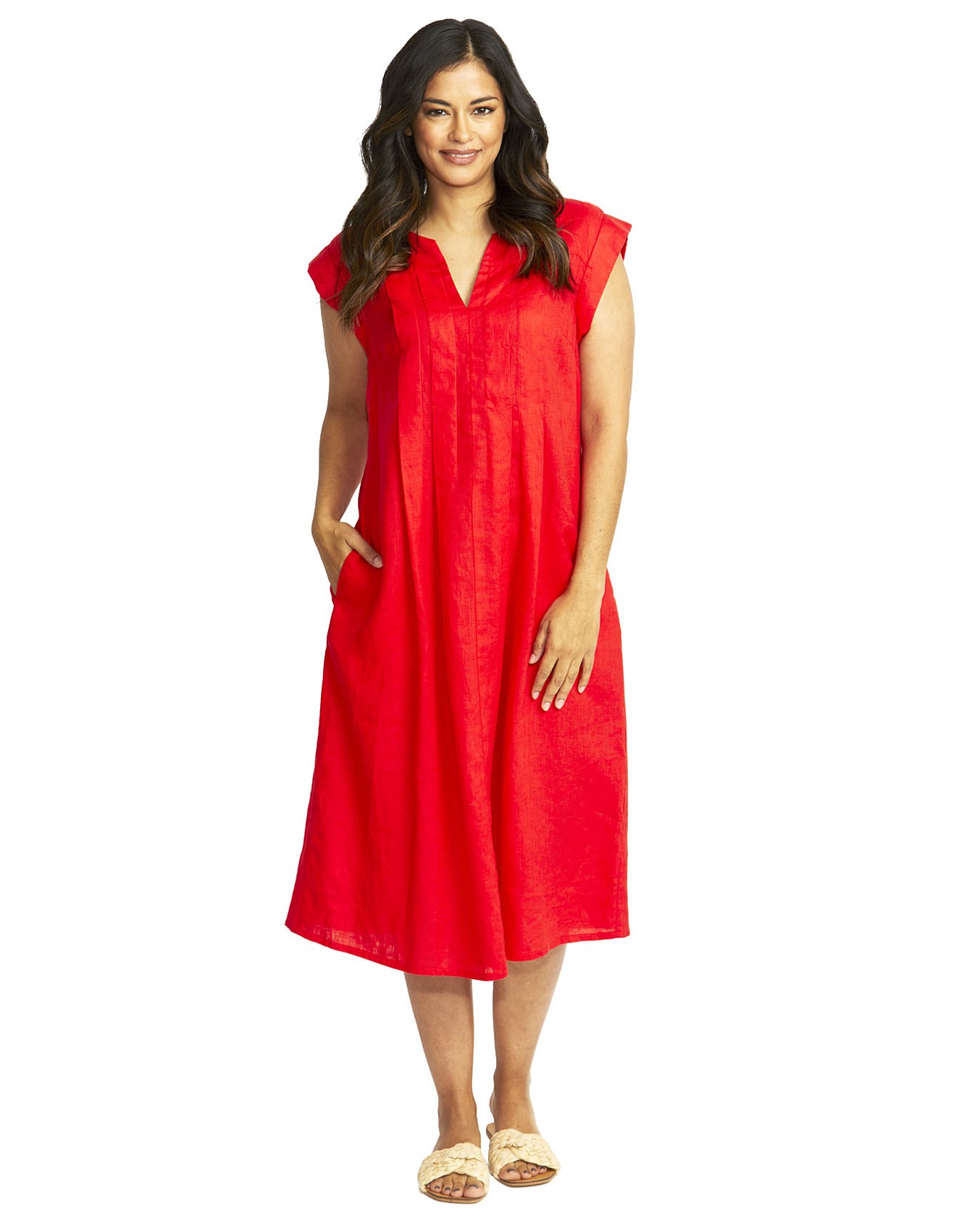 Ping Pong Maria Linen Pintuck Dress | David Jones