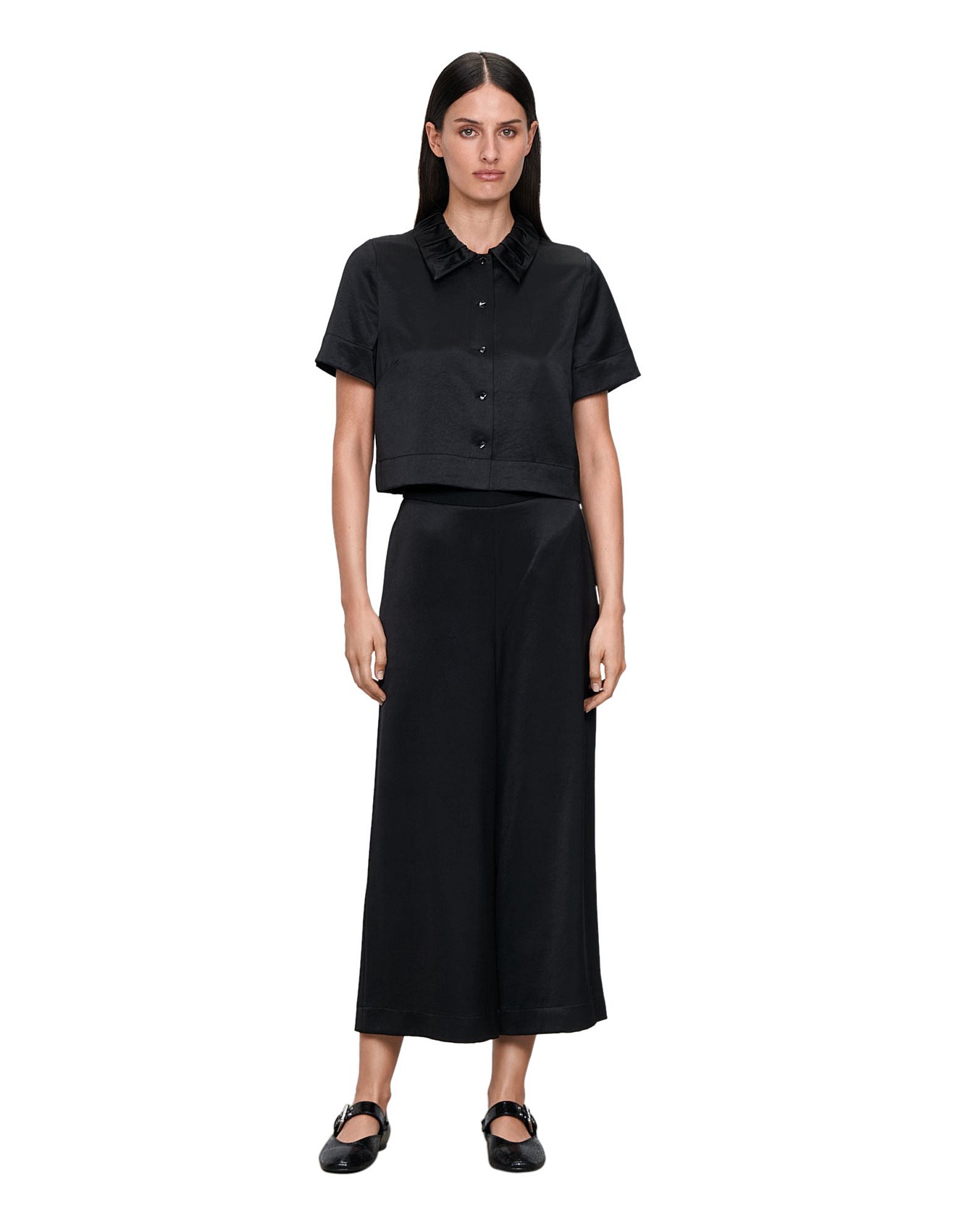 Veronika Maine Satin Gathered Collar Shirt | David Jones