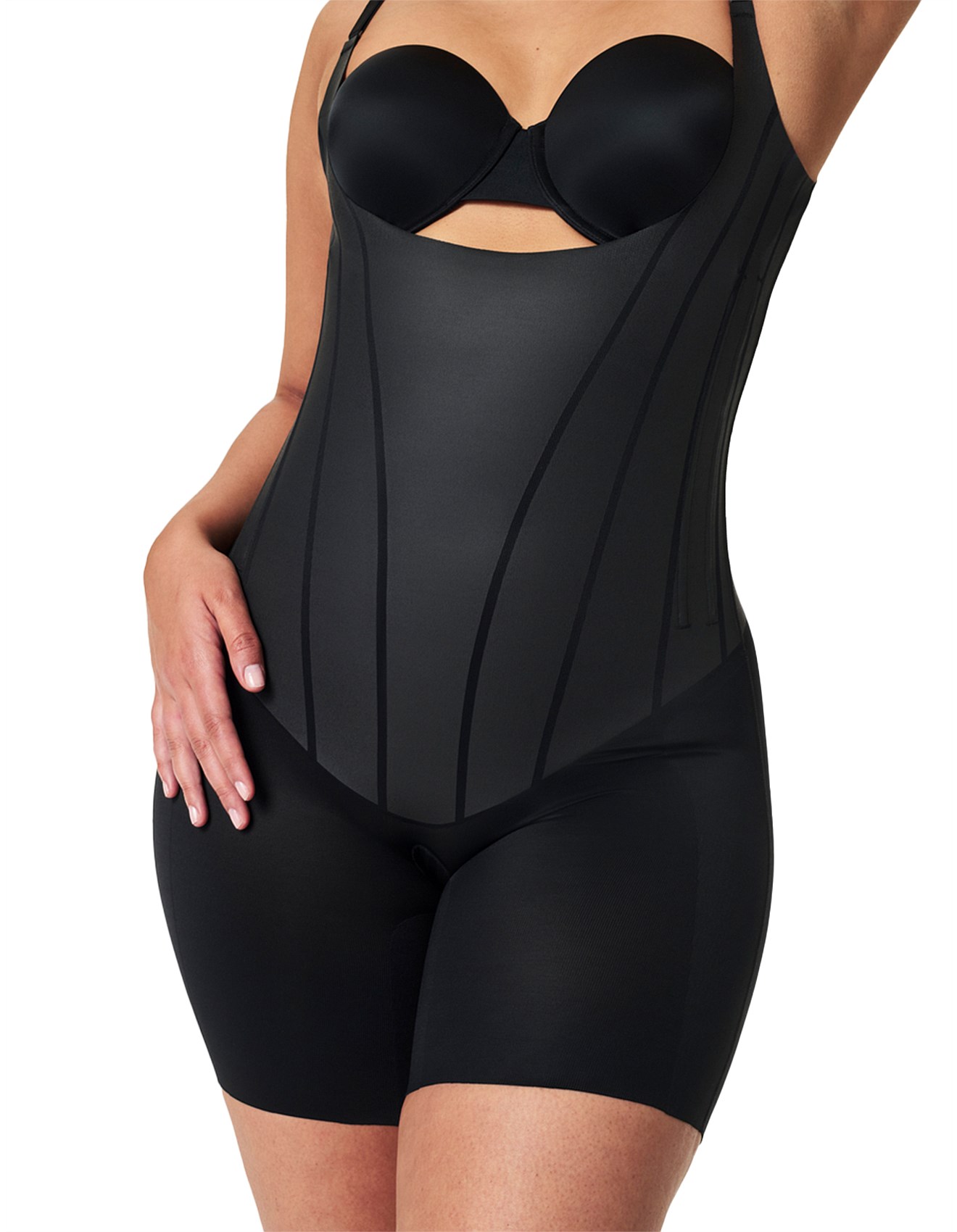 Spanx Spanxsupersculpt Totalcontour Open-bust Mid-thigh Bodysuit | David Jones
