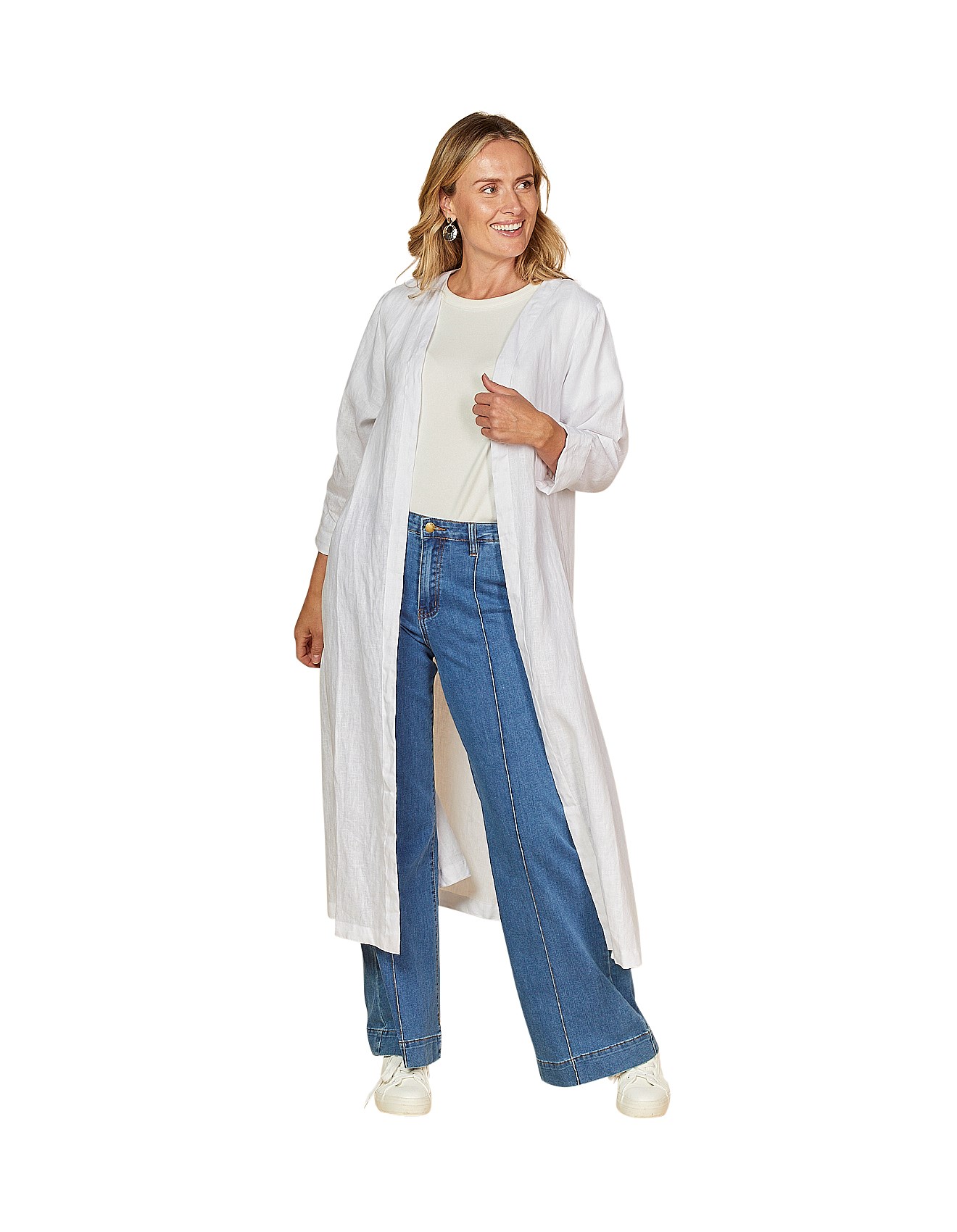 Adrift Long Line Linen Duster Jacket | David Jones