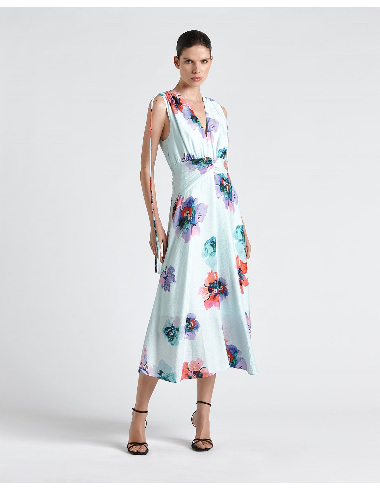 Cue Watercolour Floral Tie Midi Dress | David Jones