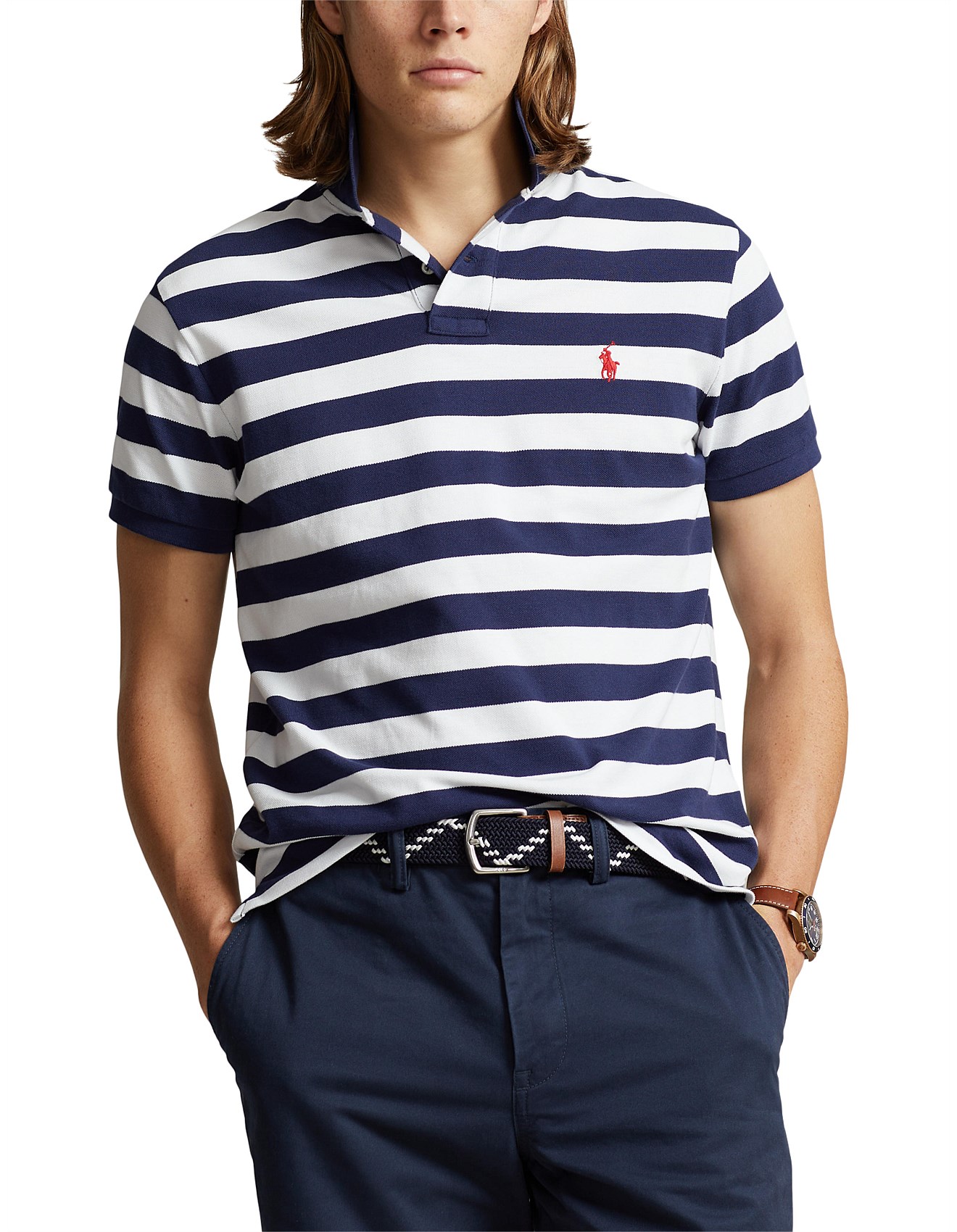 Polo Ralph Lauren Custom Slim Fit Striped Mesh Polo Shirt | David Jones