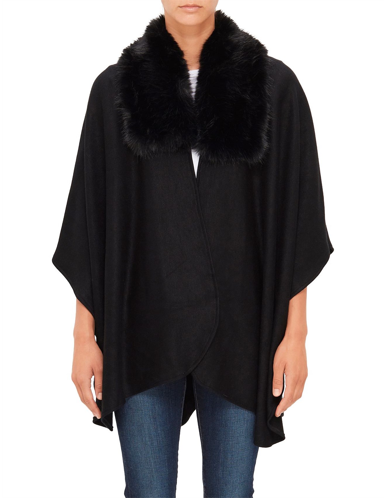 Milana Ruana Poncho Faux Fur Collar | David Jones