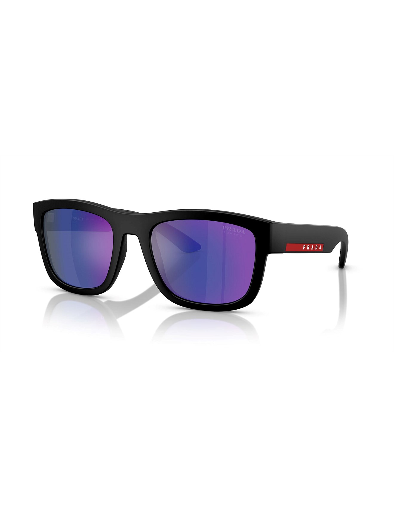 Prada Pillow Black Dark Blue Mirror Violet Sunglasses | David Jones