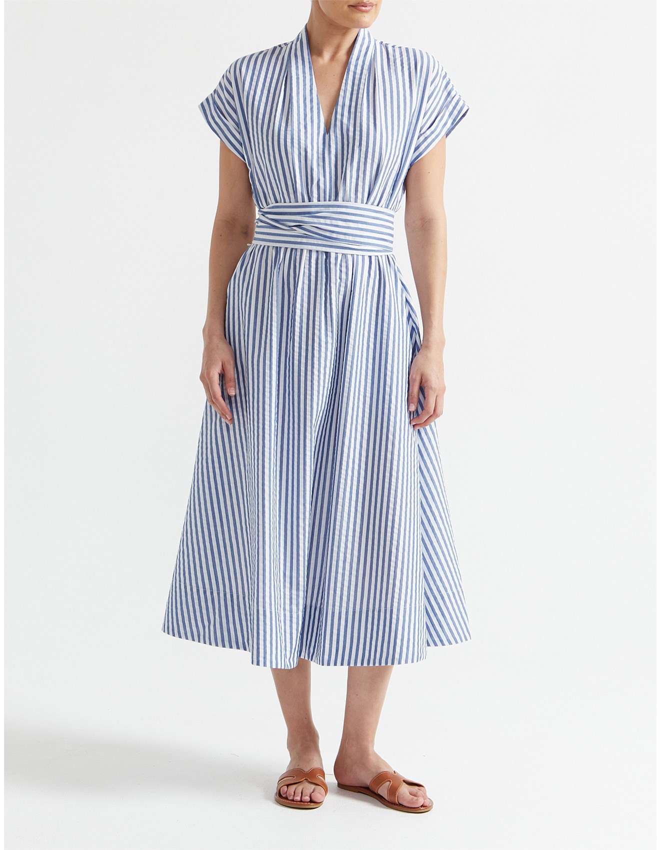 David Jones Collection Tie Back V Neck Dress | David Jones