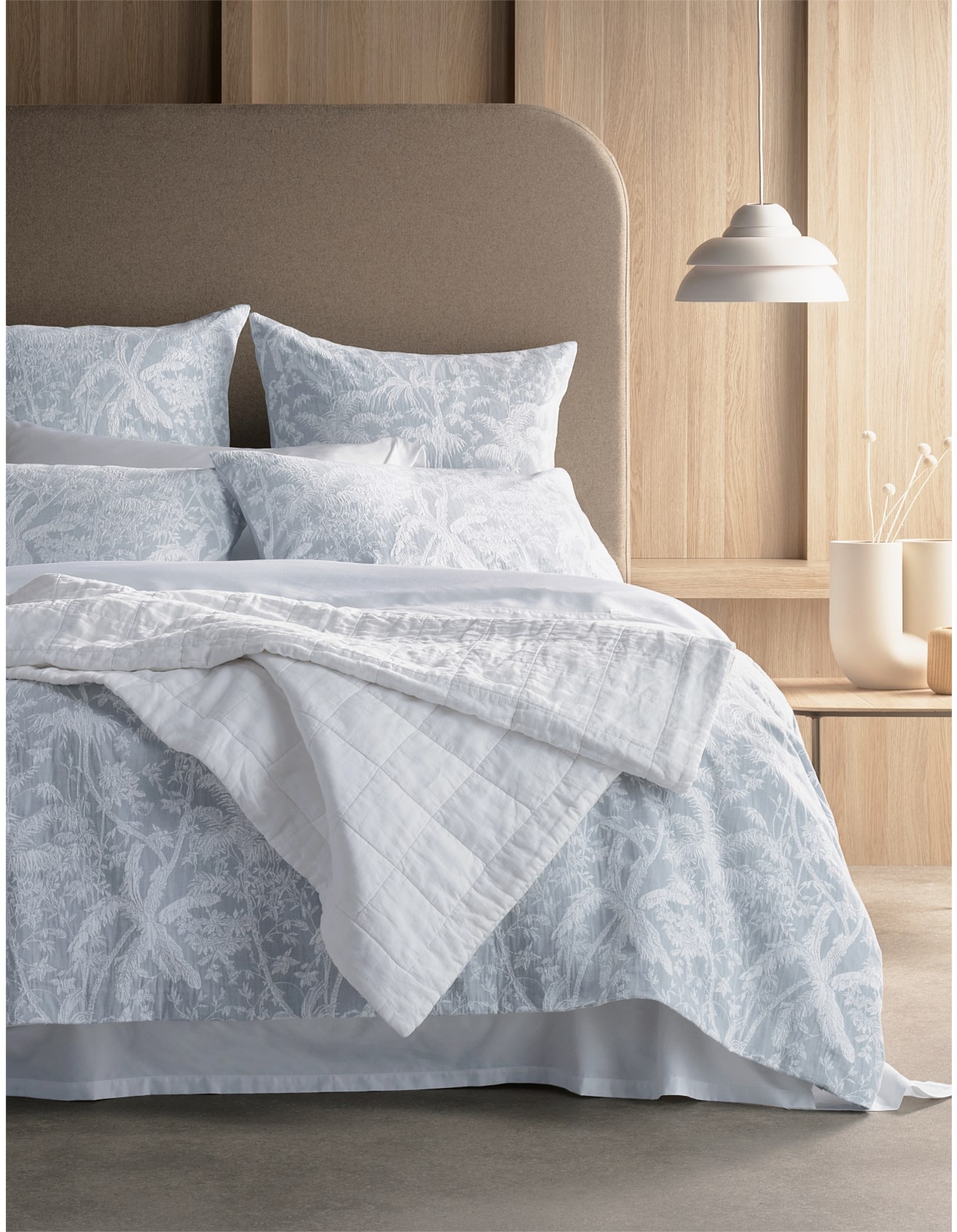 Sheridan Palmier Quilt Cover Queen In Mirage Blue | David Jones