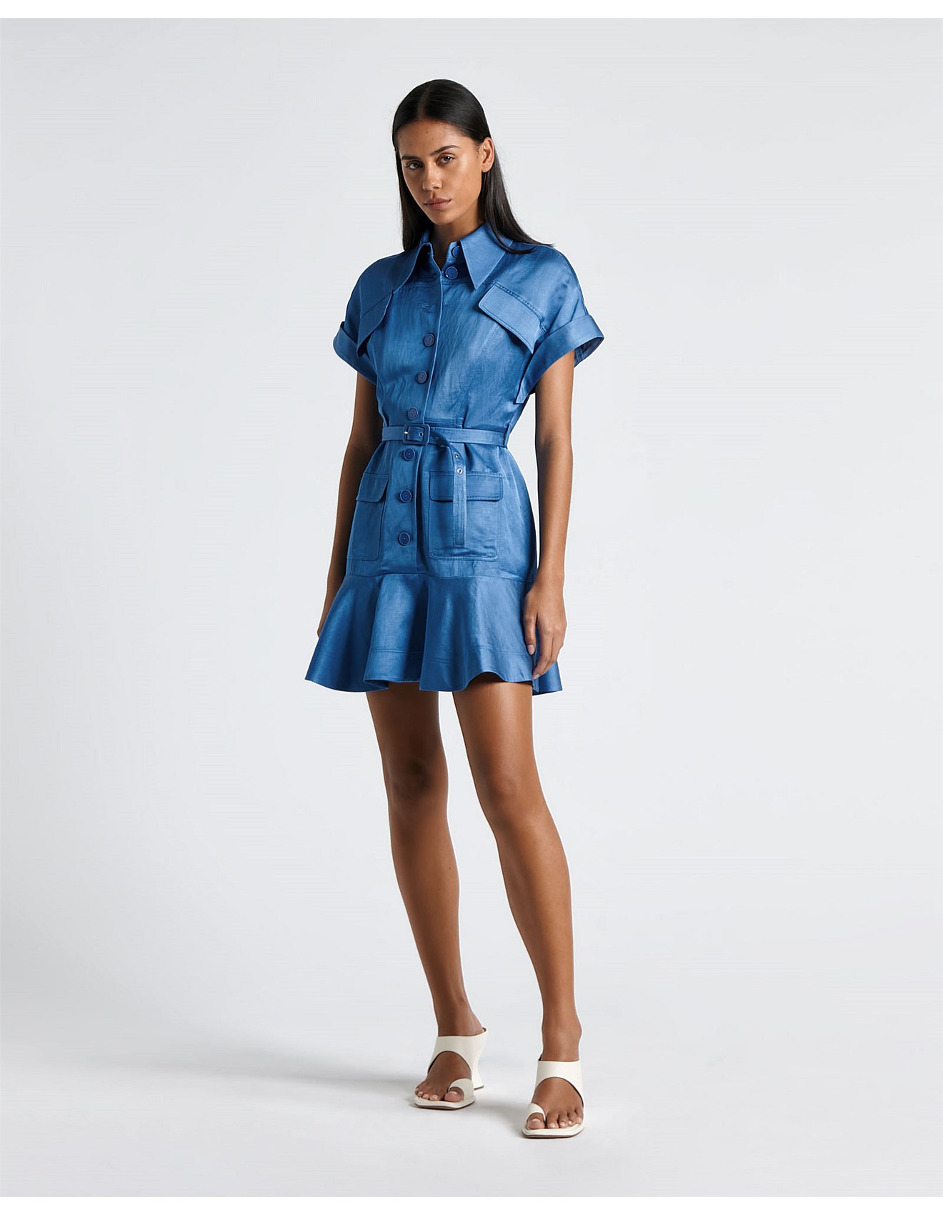 Cue French Blue Utility Mini Dress | David Jones