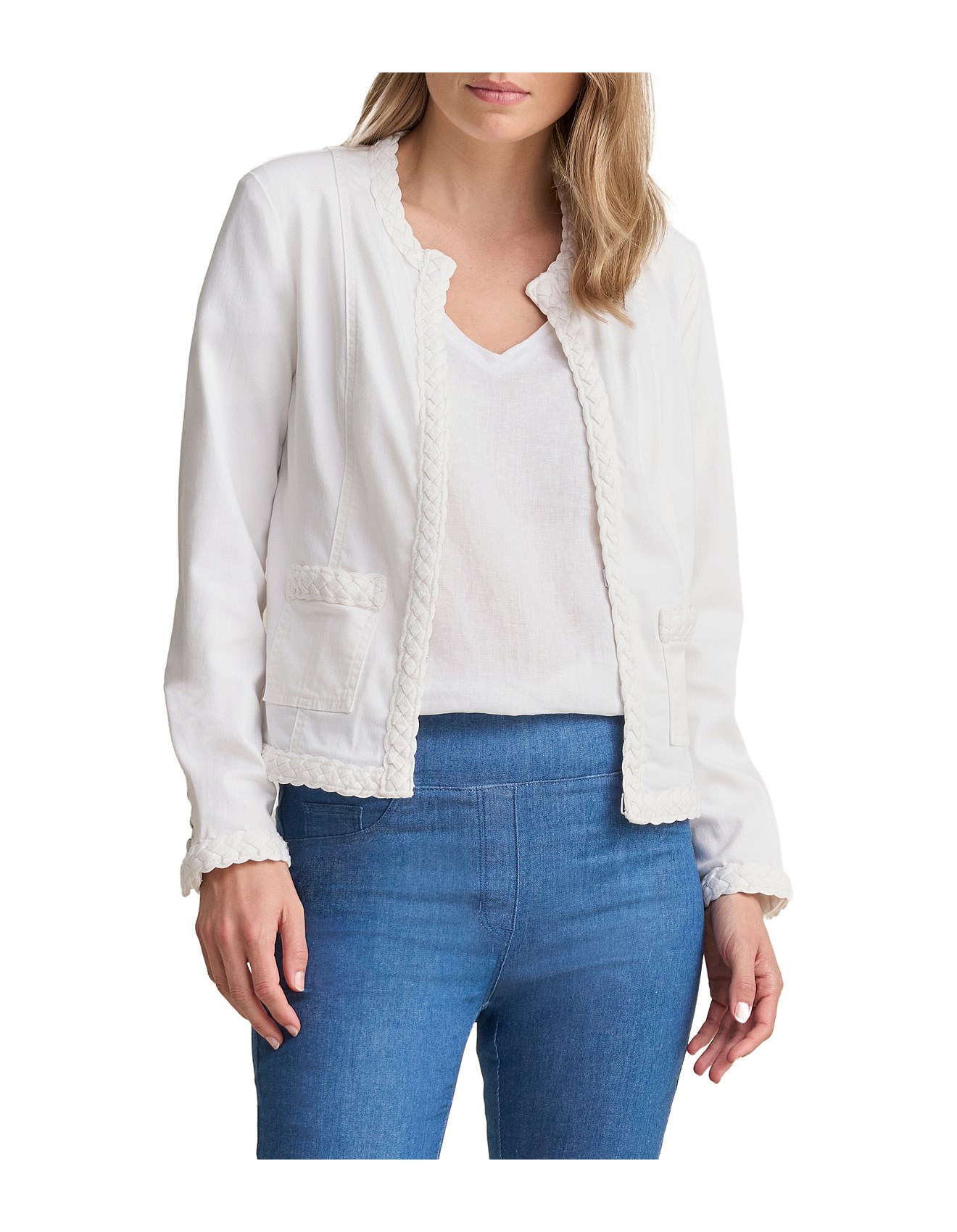 Blue Illusion Braid Trim Denim Jacket -White | David Jones