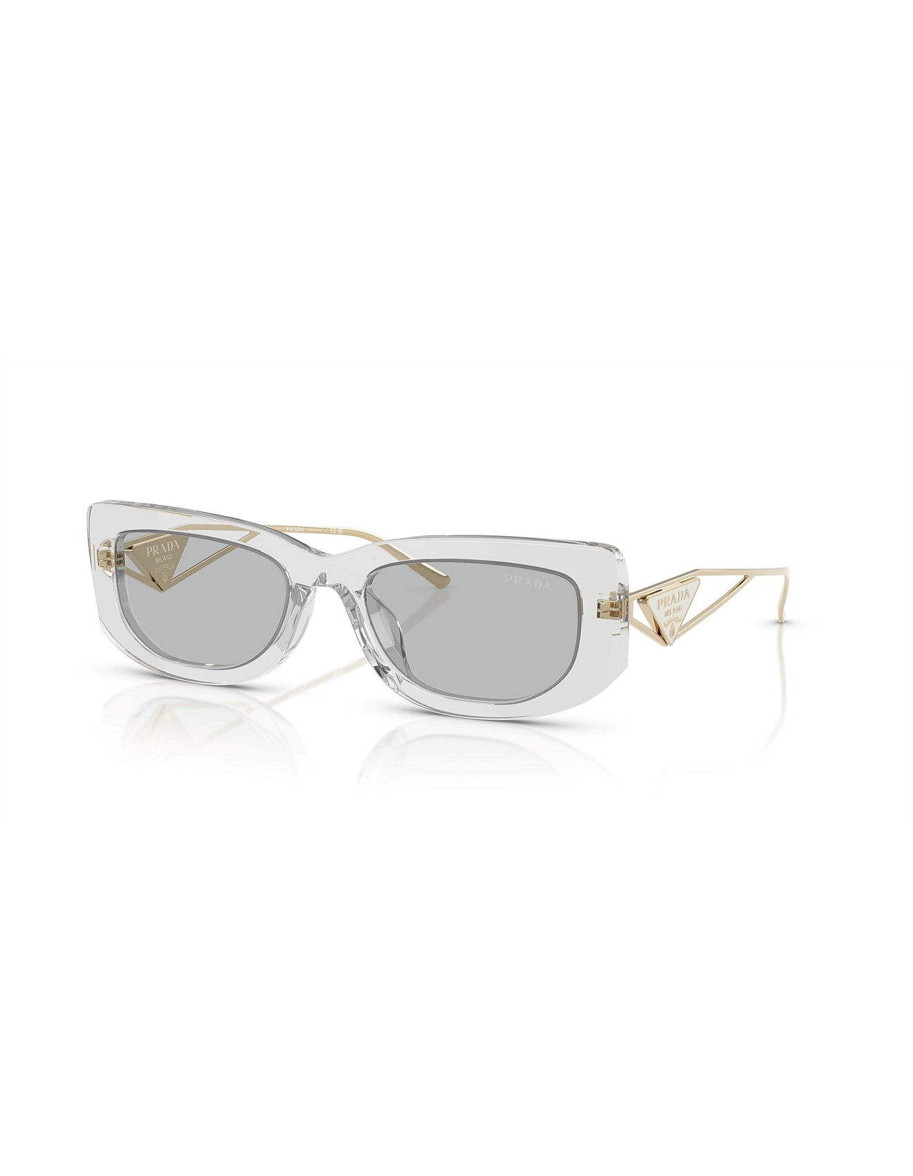 Prada Rectangle Transparent Grey Light Grey Sunglasses | David Jones