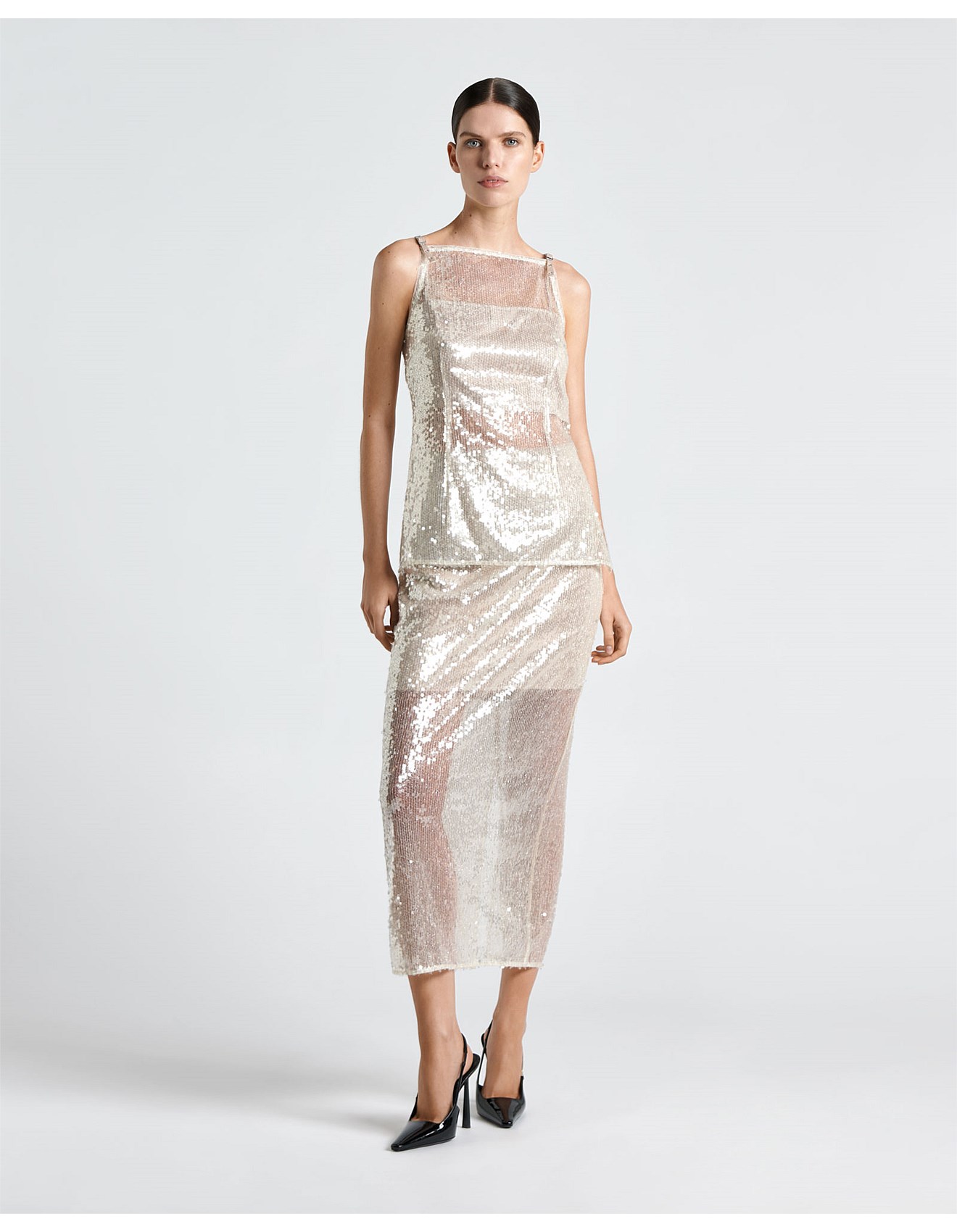 Cue Translucent Sequin Column Skirt | David Jones