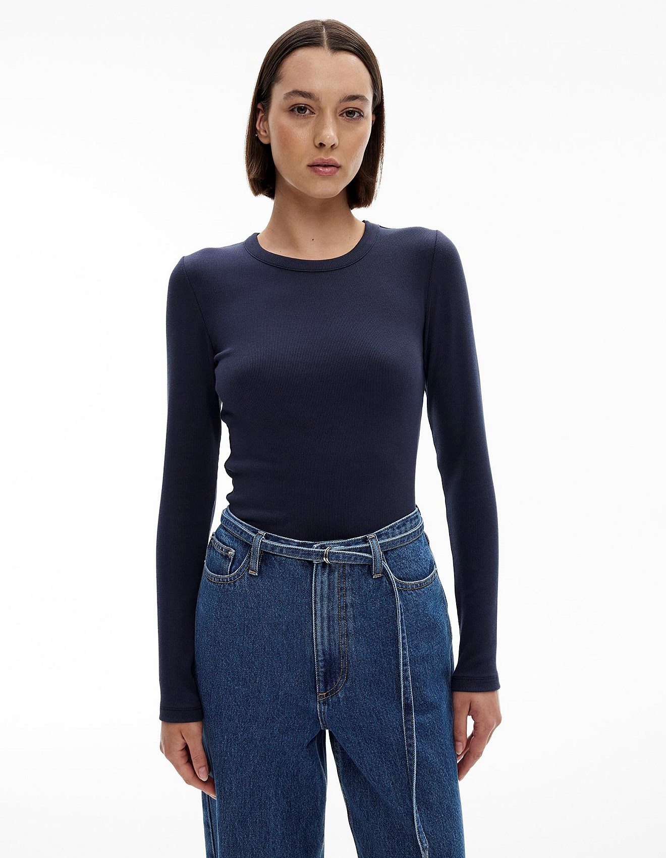 Witchery Crew Rib Long Sleeve Top Oat Marle | David Jones