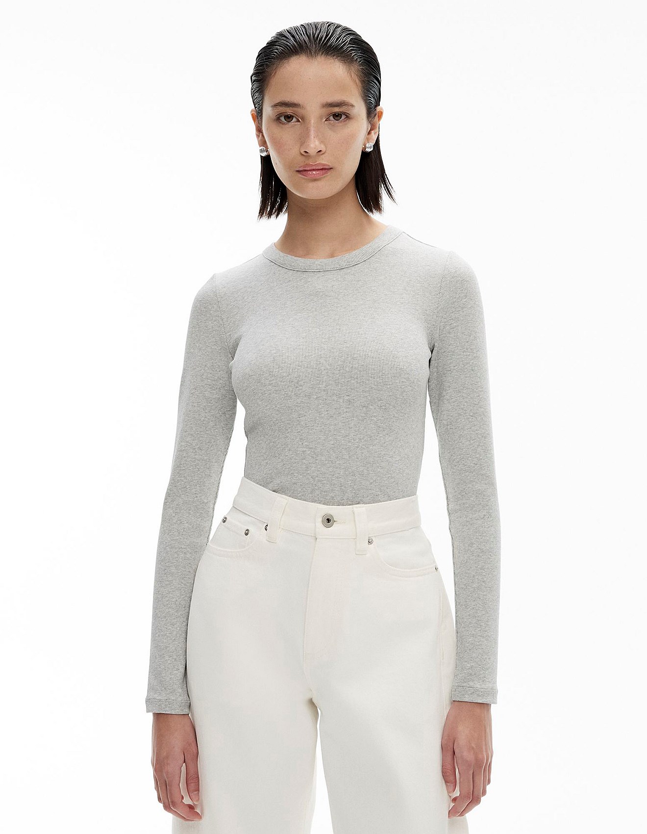 Witchery Crew Rib Long Sleeve Top Oat Marle | David Jones