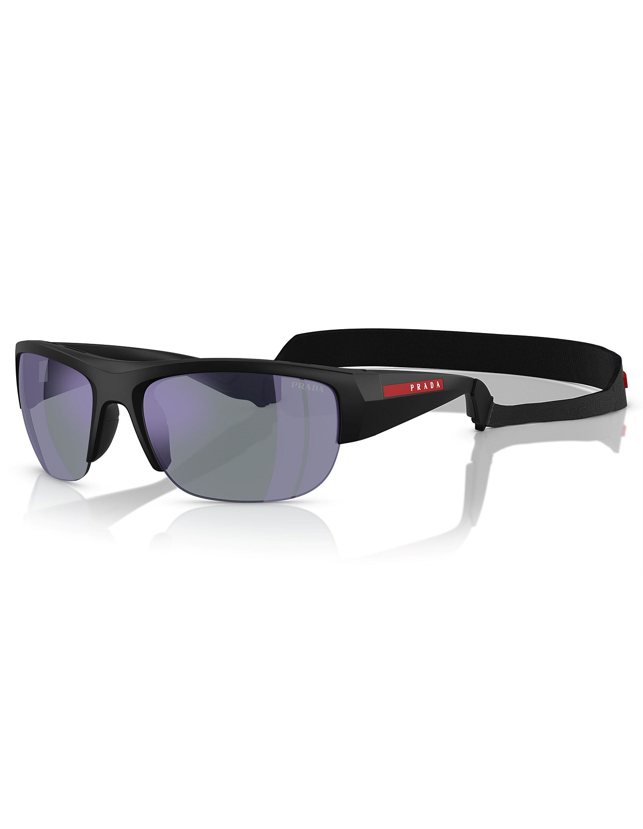 Prada Pillow Matte Black Dark Blue Mirror Violet Sunglasses | David Jones