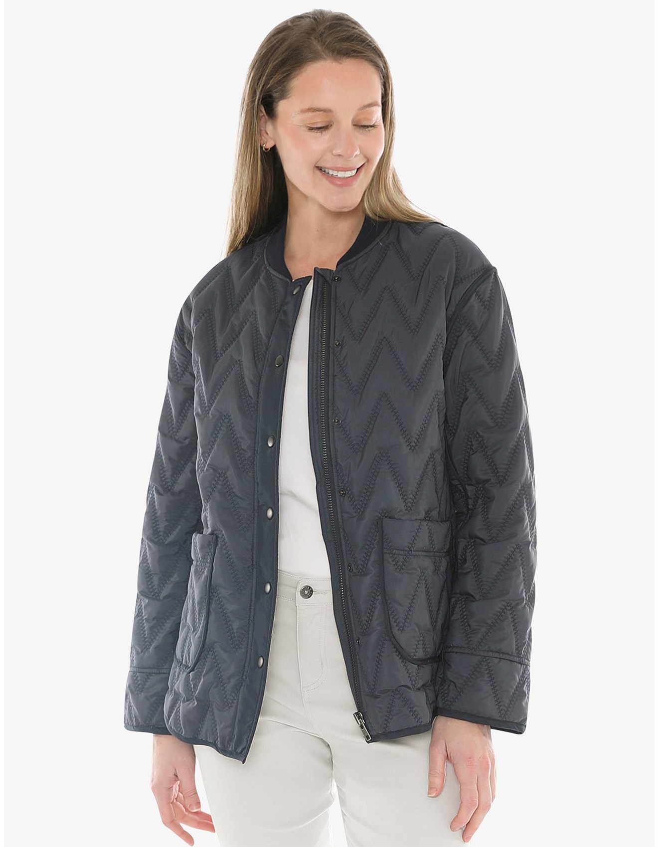 Jump Contrast Zig Zag Quilted Jacket | David Jones