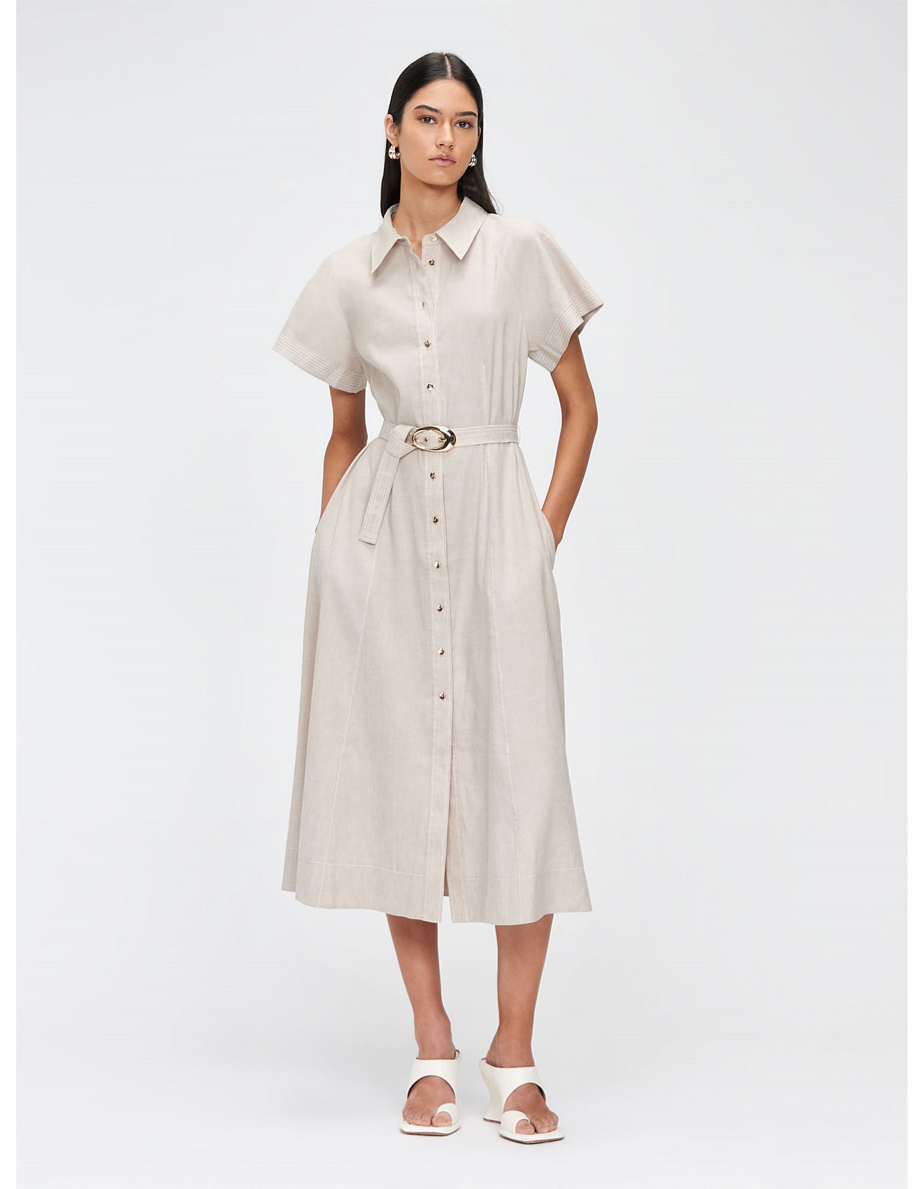 Veronika Maine Melange Linen Blend Shirtdress | David Jones