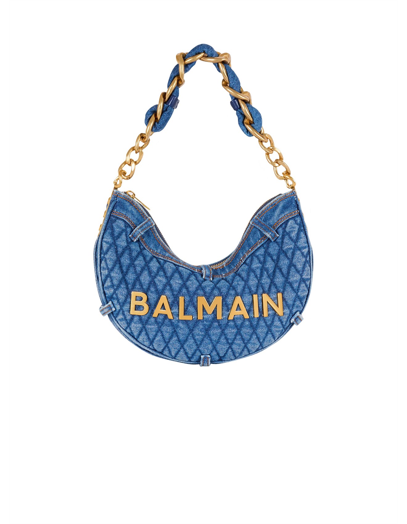 Balmain 1945 Soft Moon Bag-grid Quilted Denim Bag | David Jones