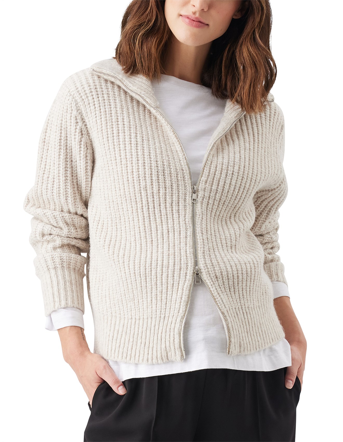 Ripe Maternity Layla Zip Through Knit Oat Marle | David Jones