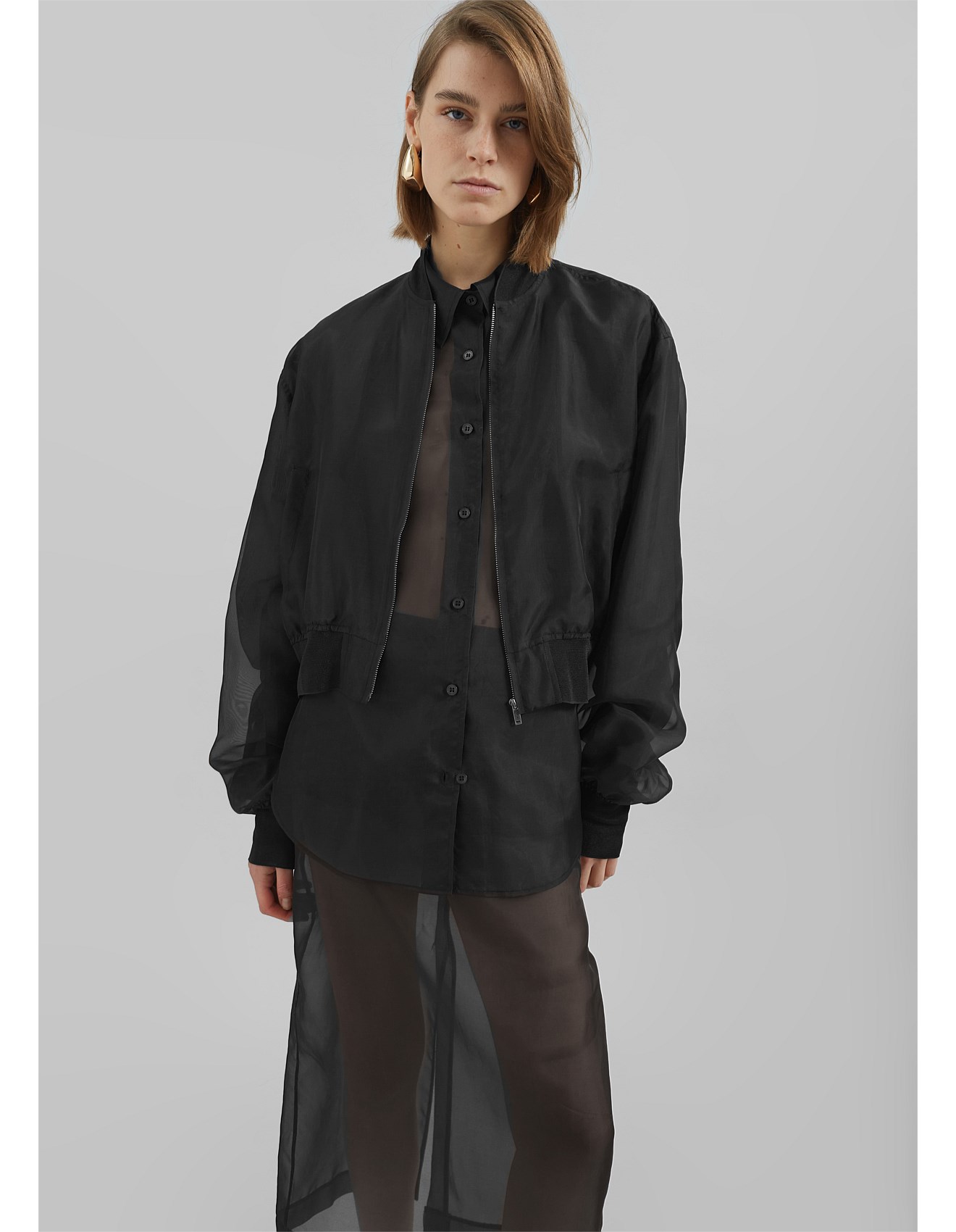 The Frankie Shop Micky Cropped Sheer Bomber Jacket | David Jones