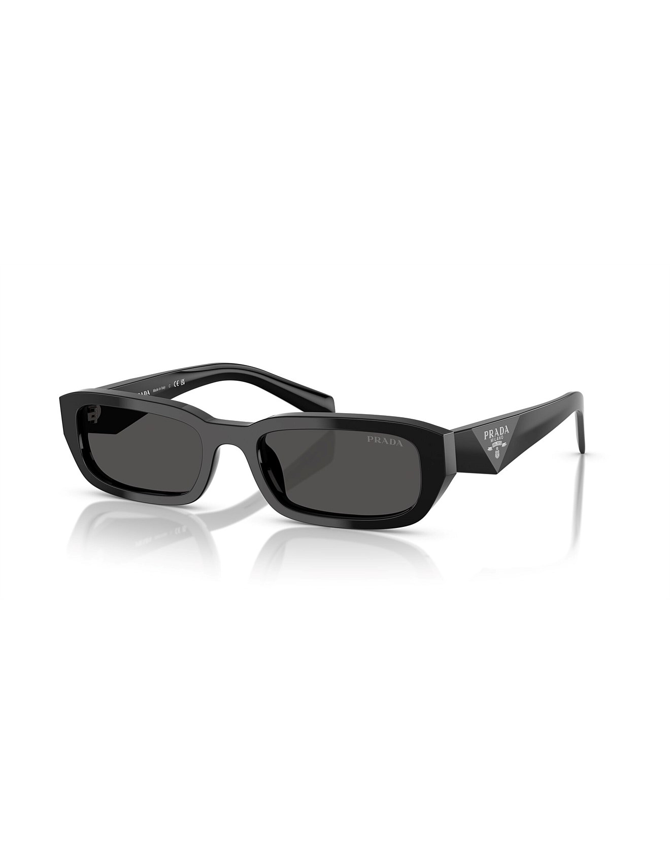 Prada Rectangle Black Dark Grey Sunglasses | David Jones