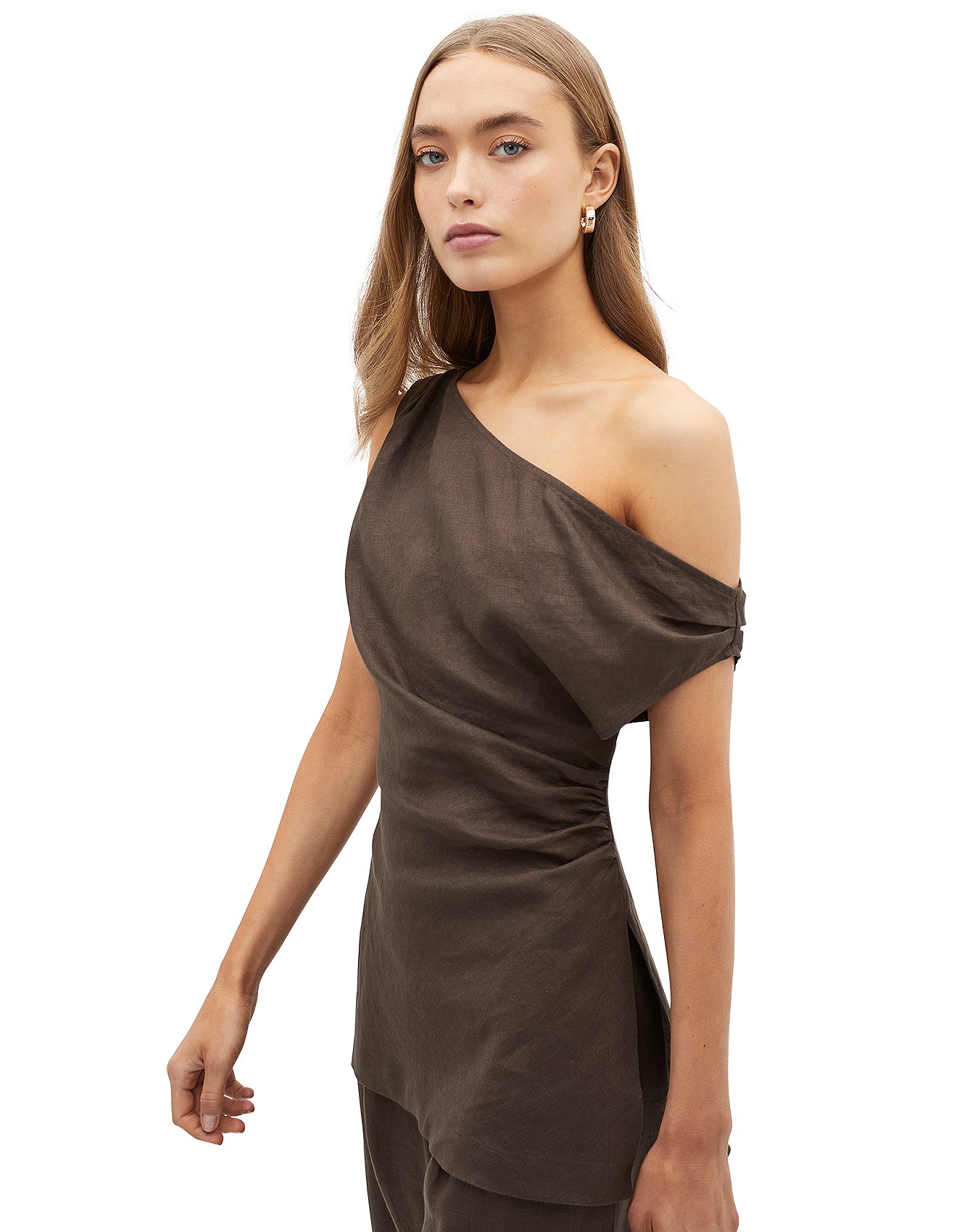 Seed Heritage Linen Draped Shoulder Top | David Jones