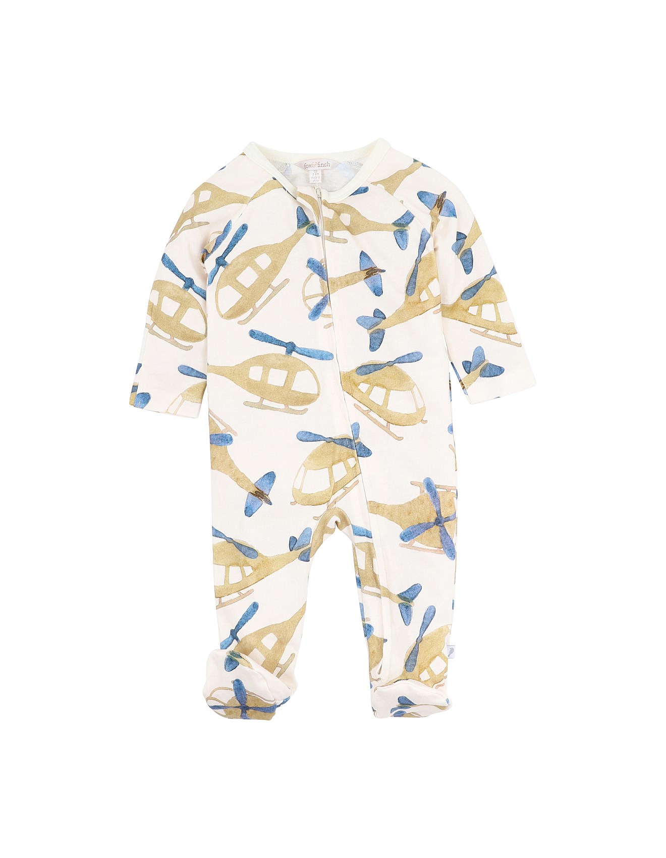 Fox & Finch Baby High Flyer Long Sleeve Zip Onesie | David Jones