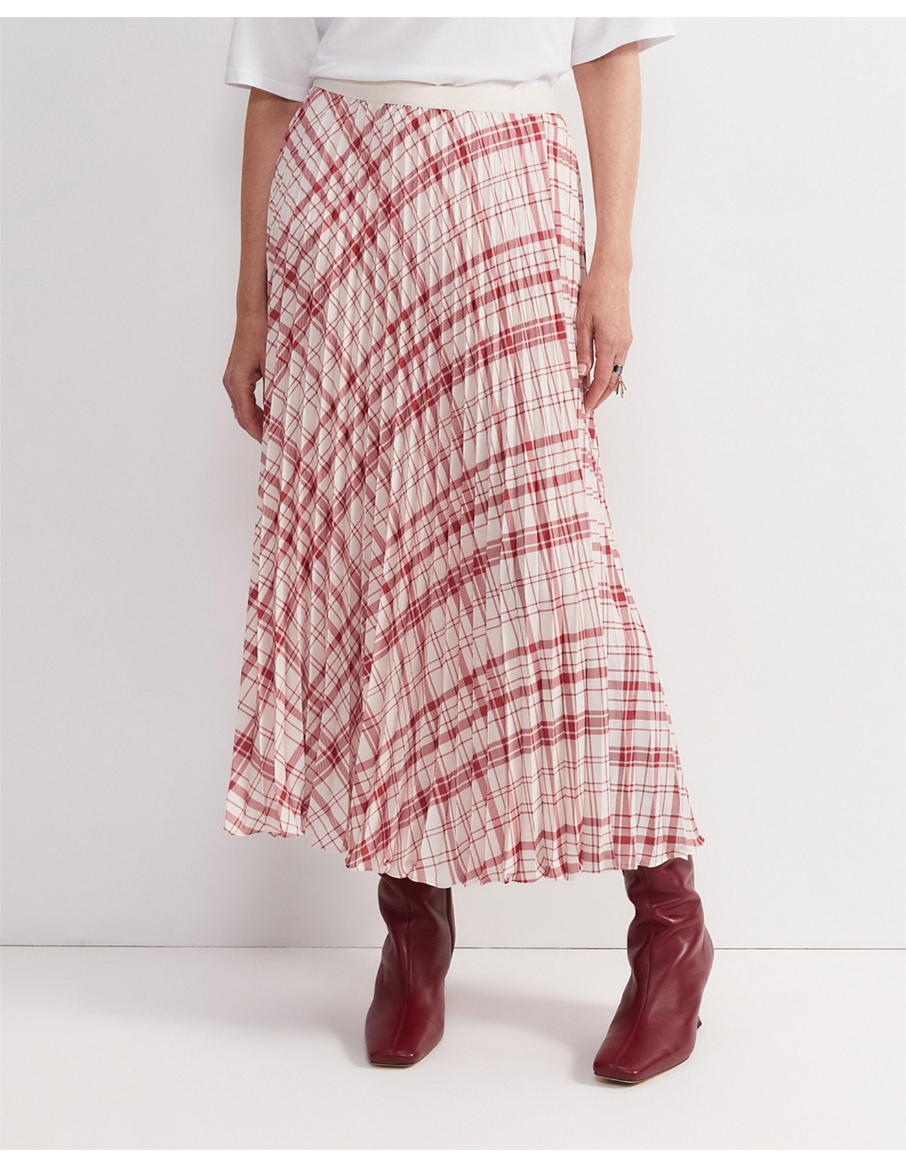 Sportscraft Ruby Check Pleat Maxi Skirt | David Jones