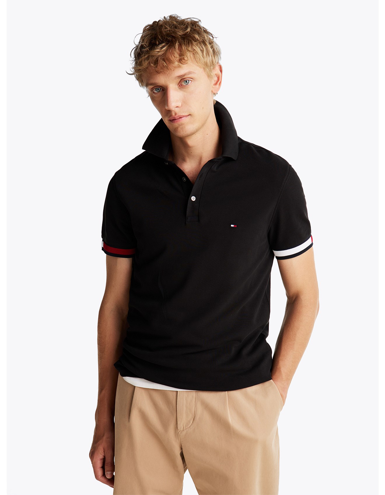 Tommy Hilfiger Flag Cuff Slim Polo | David Jones
