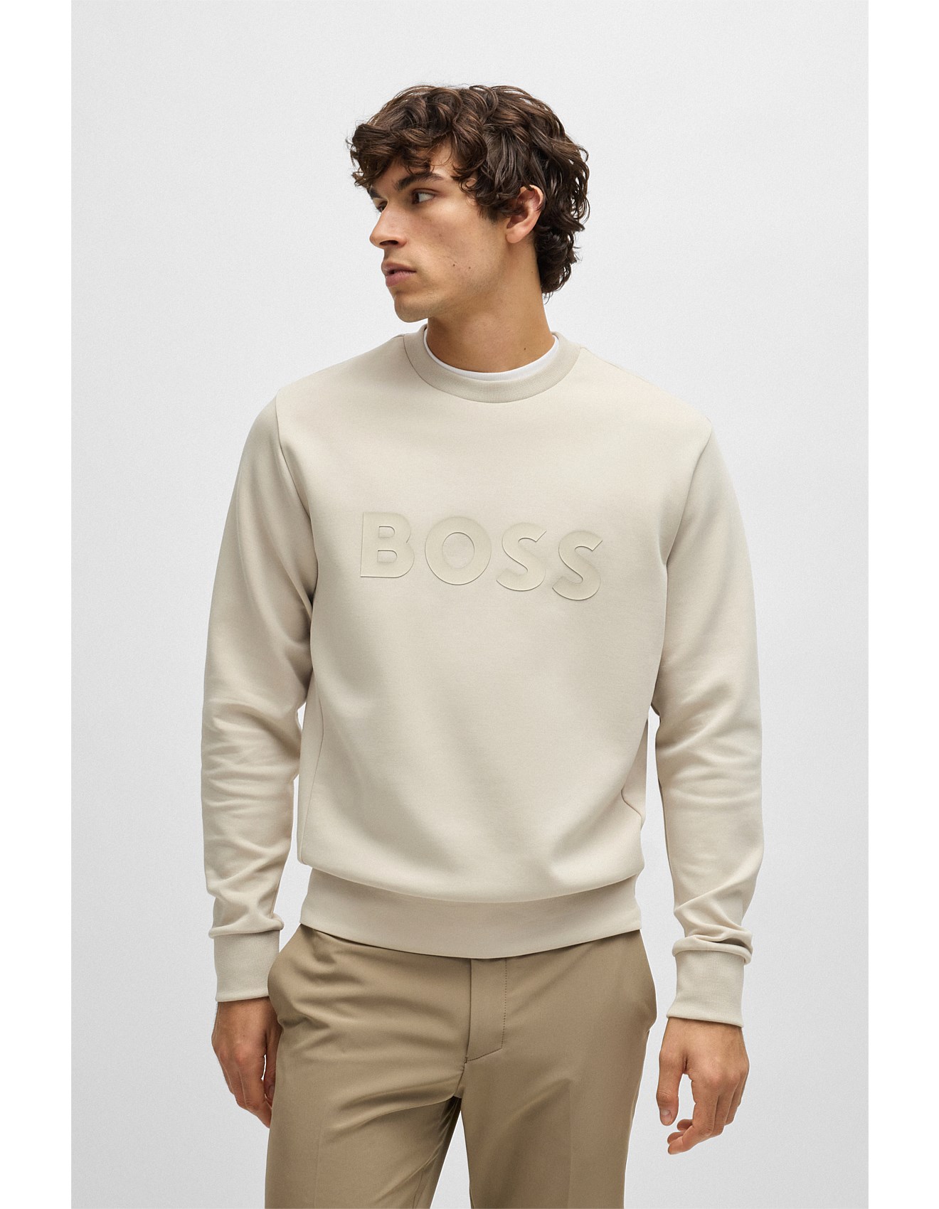 Boss Salbo Sweatshirt With Embroidered Logo Light Beige | David Jones