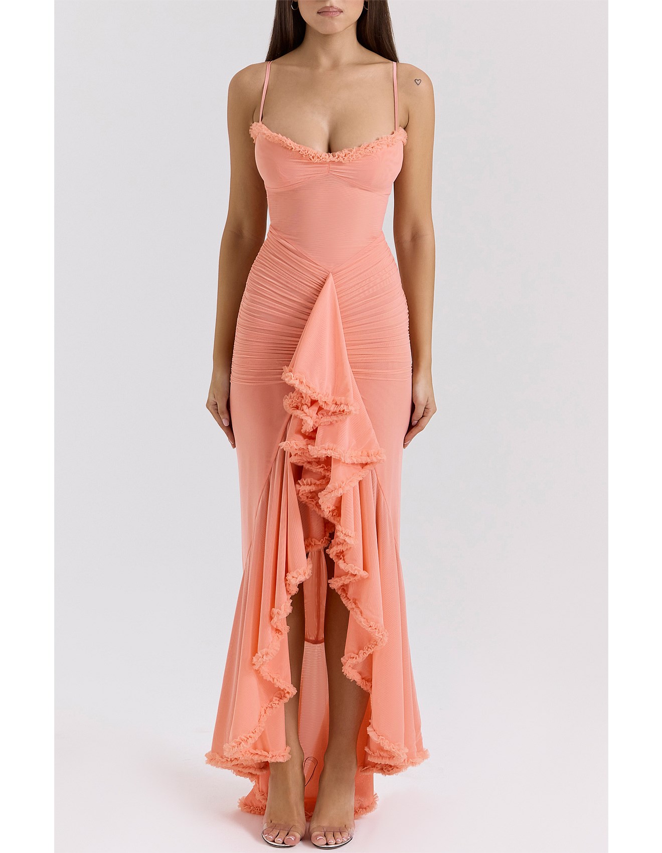House Of Cb Gabbi Ruffled Front Maxi Dress Peach | David Jones