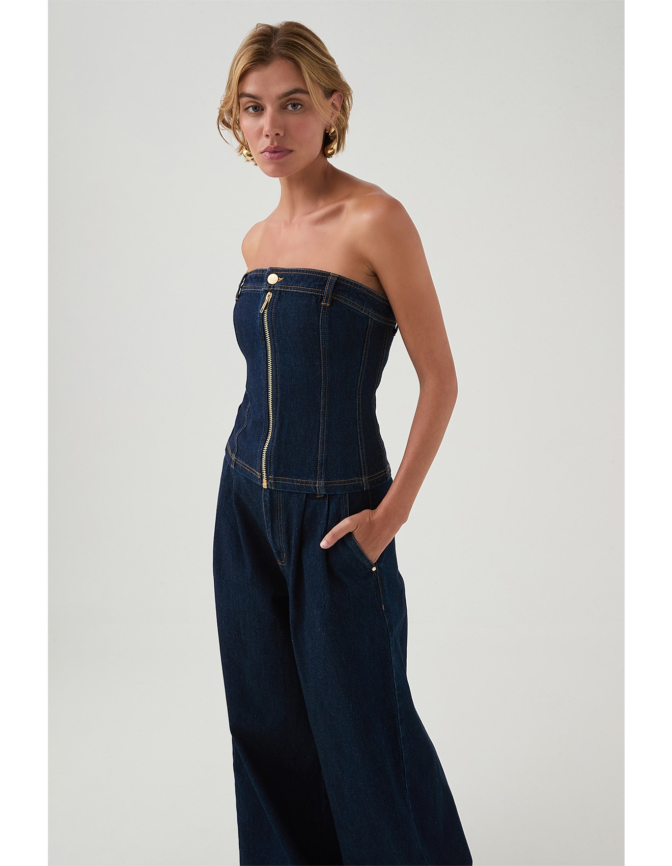 Aje Studio Junee Strapless Denim Bustier | David Jones