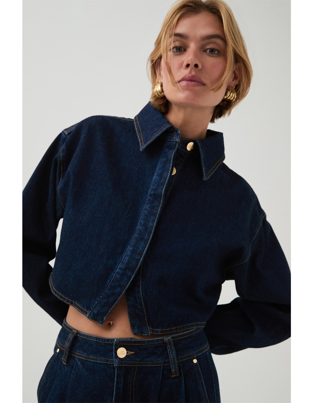 Aje Studio Junee Cropped Denim Shirt | David Jones