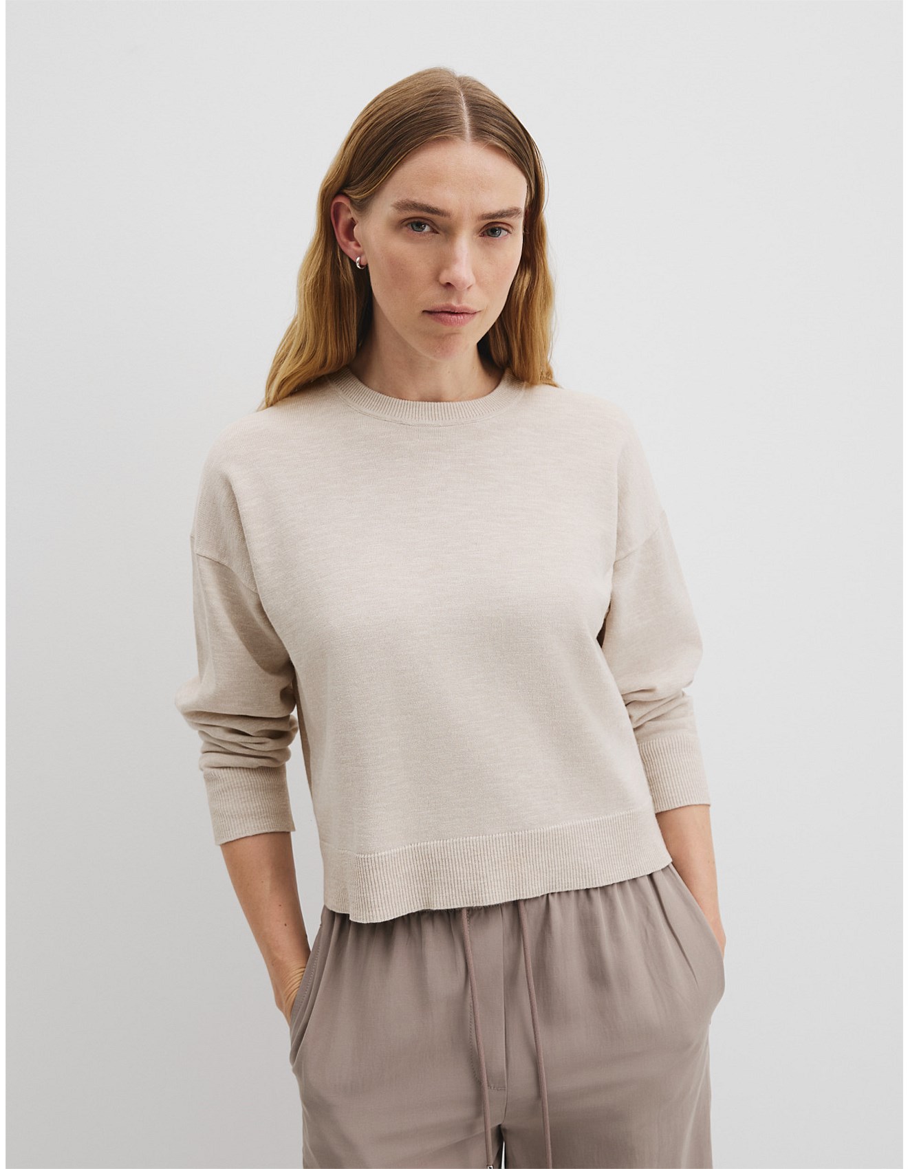 Country Road Organically Grown Cotton Linen Crew Neck Knit | David Jones